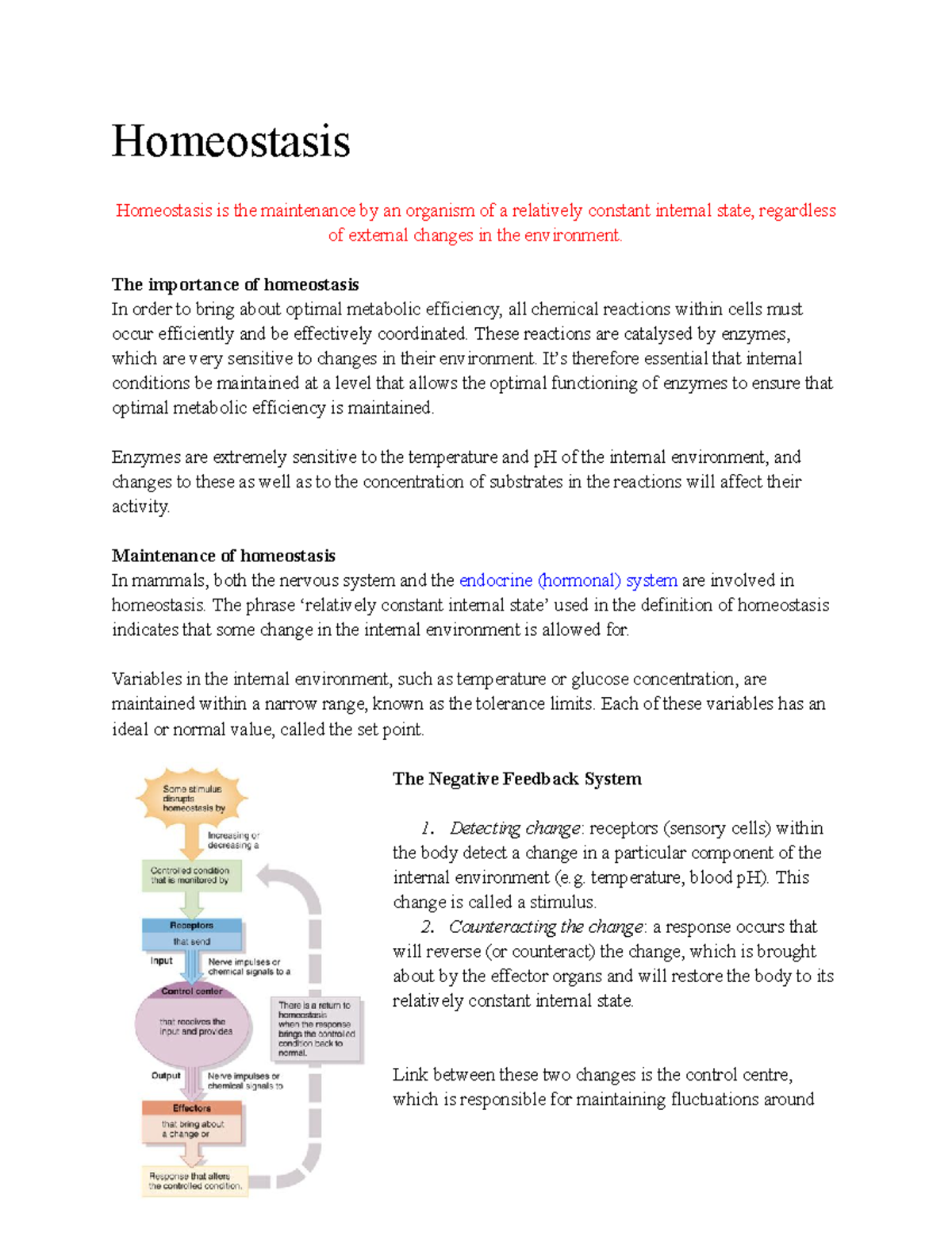 8.1 Homeostasis - Homeostasis Homeostasis is the maintenance by an ...