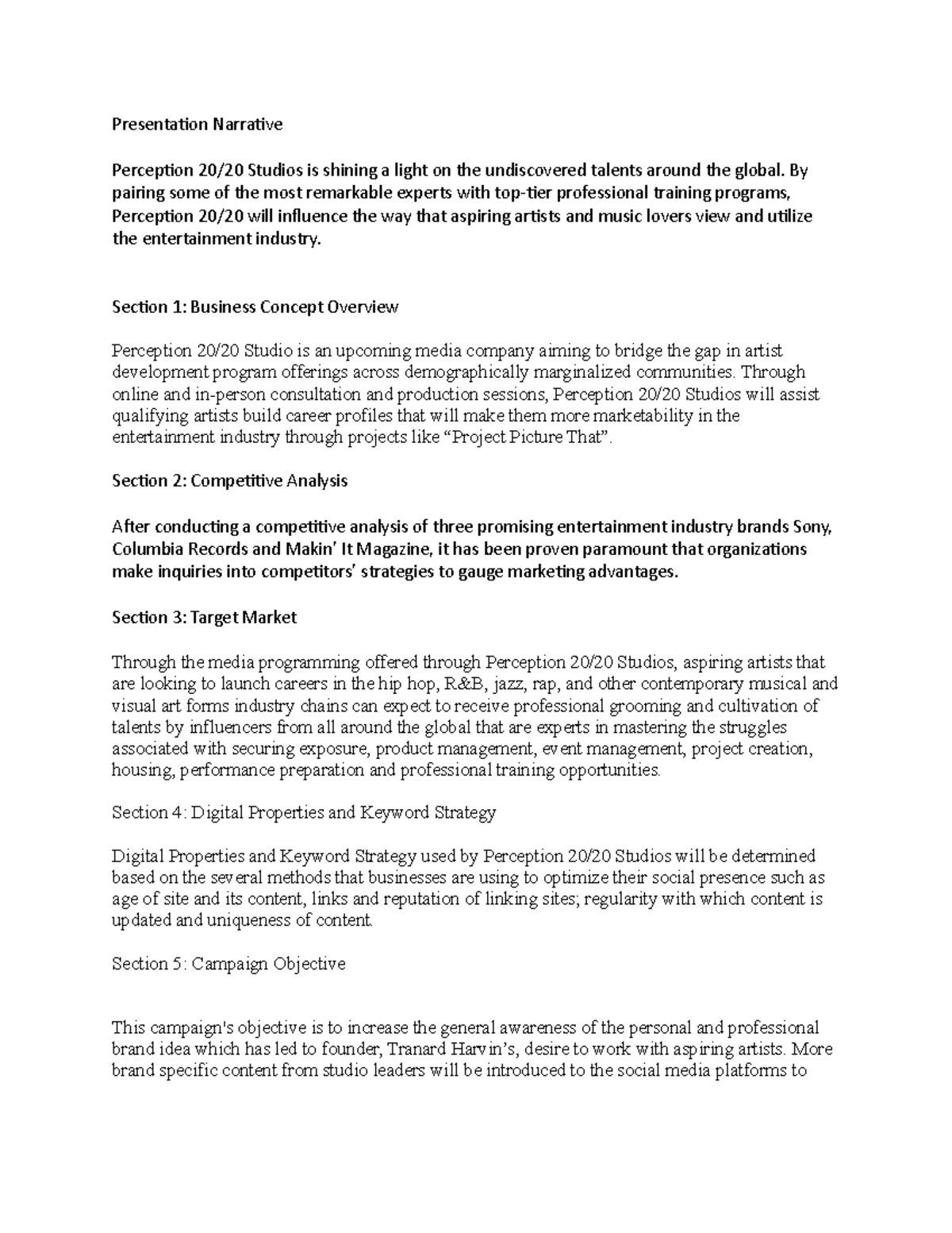 Presentation Narrative - Presentation Narrative Perception 20/20 ...