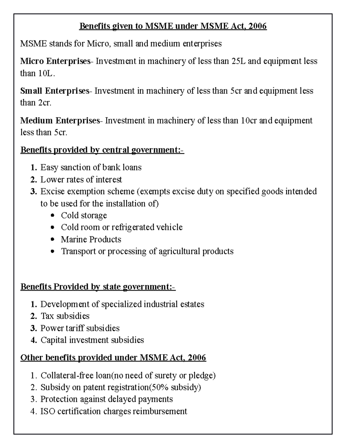 Benefits given to MSME under MSME Act - Small Enterprises- Investment ...