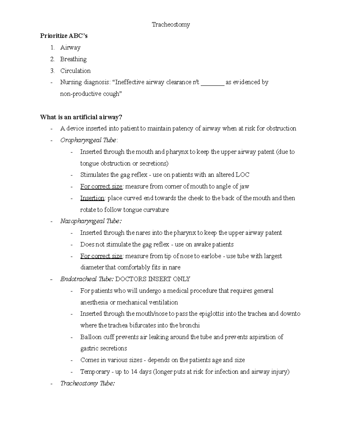 N121L-B Tracheostomy - Tracheostomy Prioritize ABC’s Airway Breathing ...