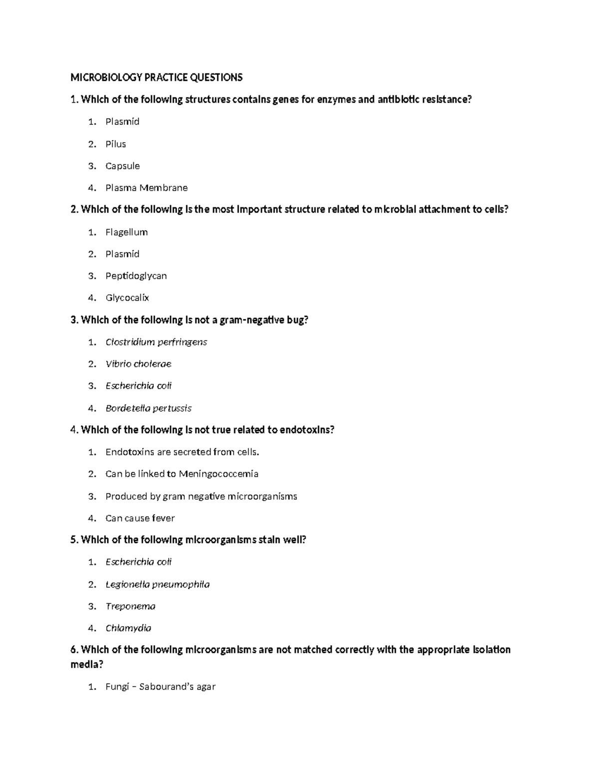 Microbiology Practice Questions - MICROBIOLOGY PRACTICE QUESTIONS Which ...