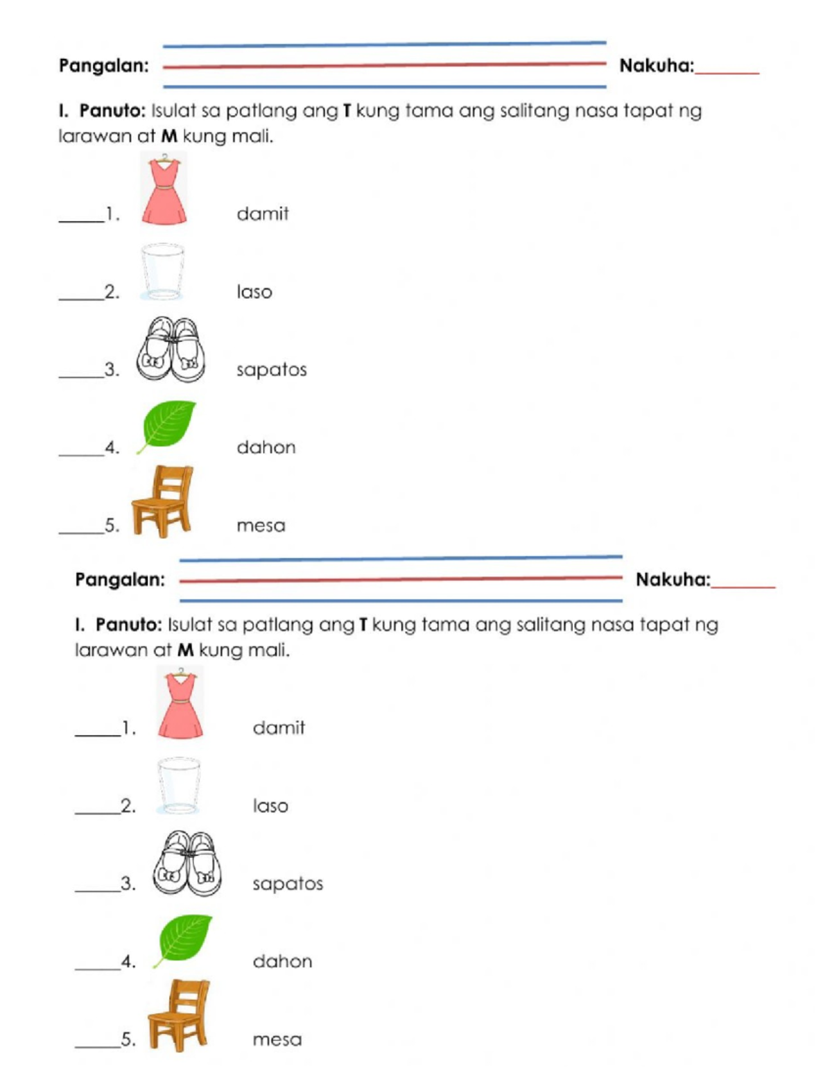 Worksheets grade 2 - guide questions - Pangalan: Nakuha: I. Panuto ...