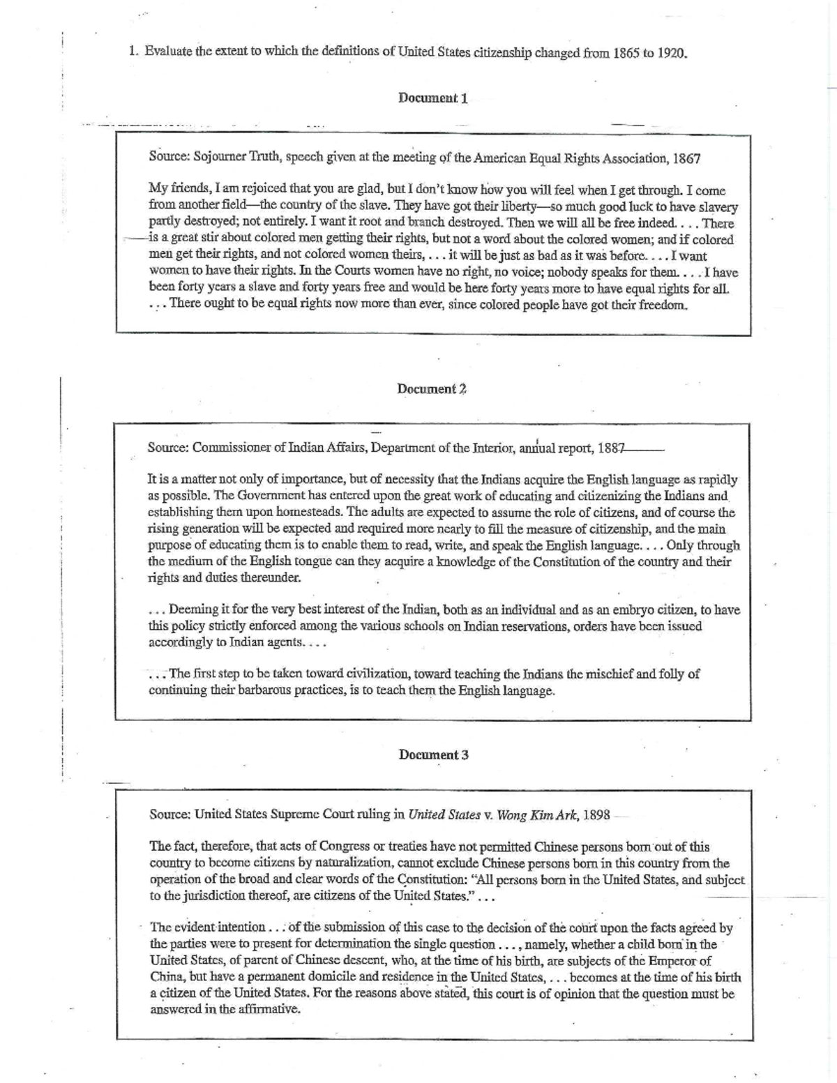 Citizenship dbq - 1. Evaluate the extent to which the definitions of ...