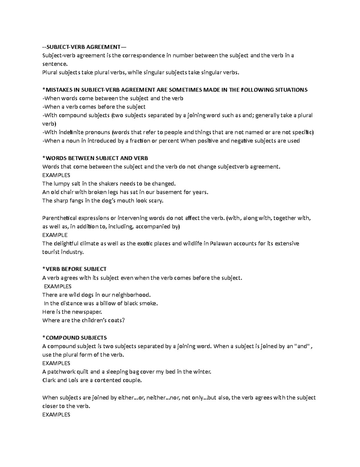 Subject VERB Agreement AND PAST Tense Participles -SUBJECT-VERB ...