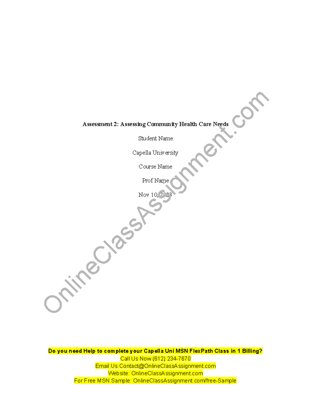 NURS FPX 6218 Assessment 2 Assessing Community Health Care Needs ...