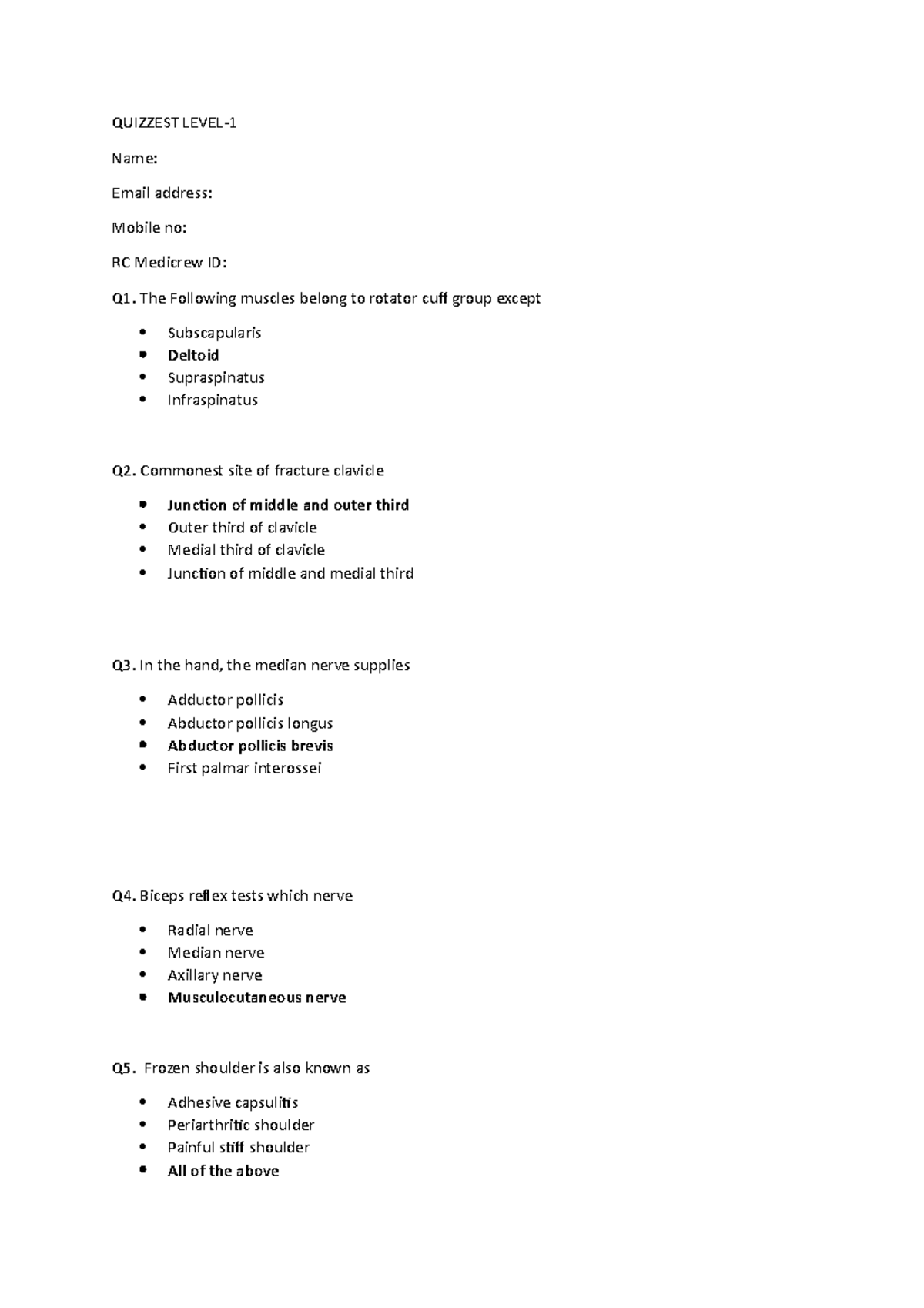 Anatomy QUIZ Level 1 - practice quiz - QUIZZEST LEVEL- Name: Email ...