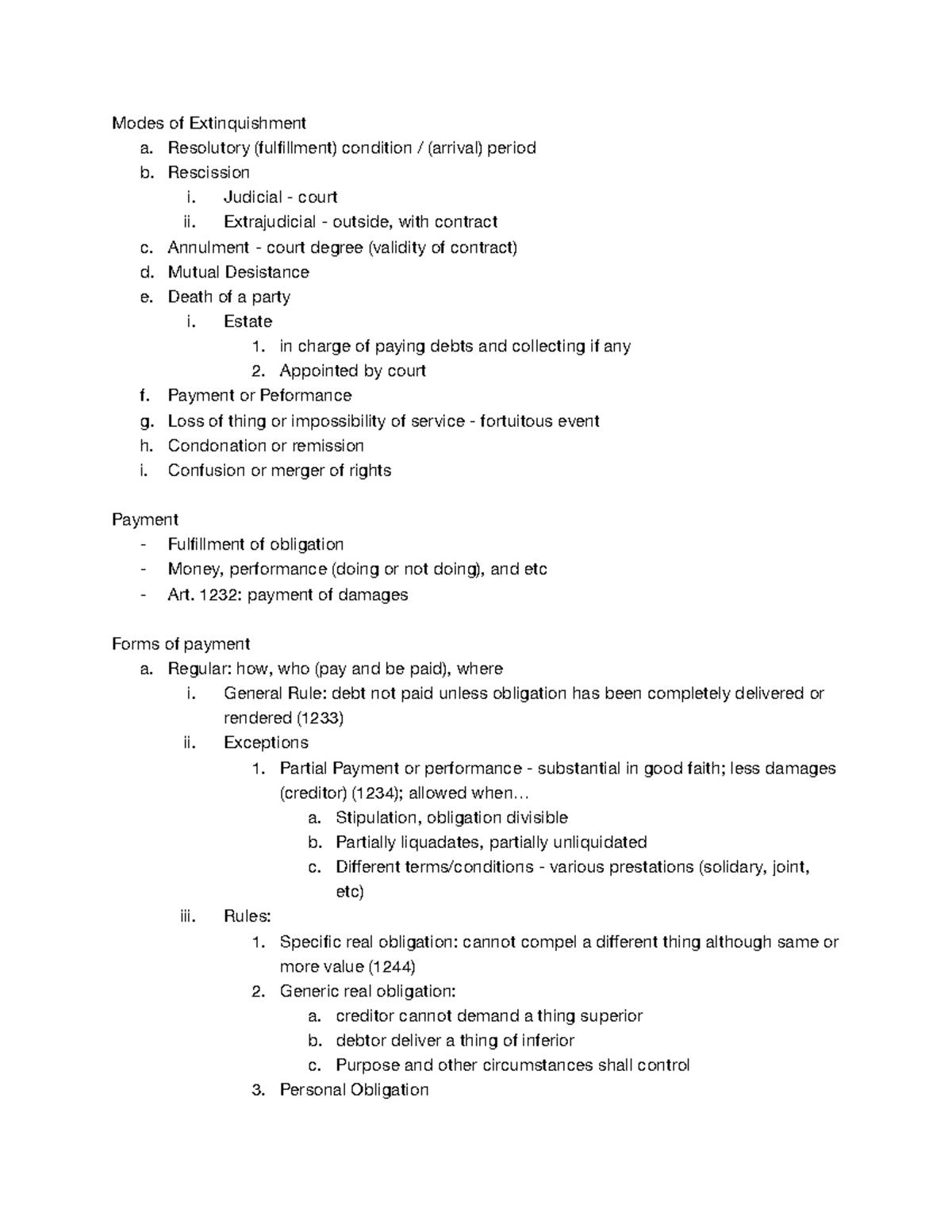 Unit III - Oblicon - Modes of Extinquishment a. Resolutory (fulfillment ...
