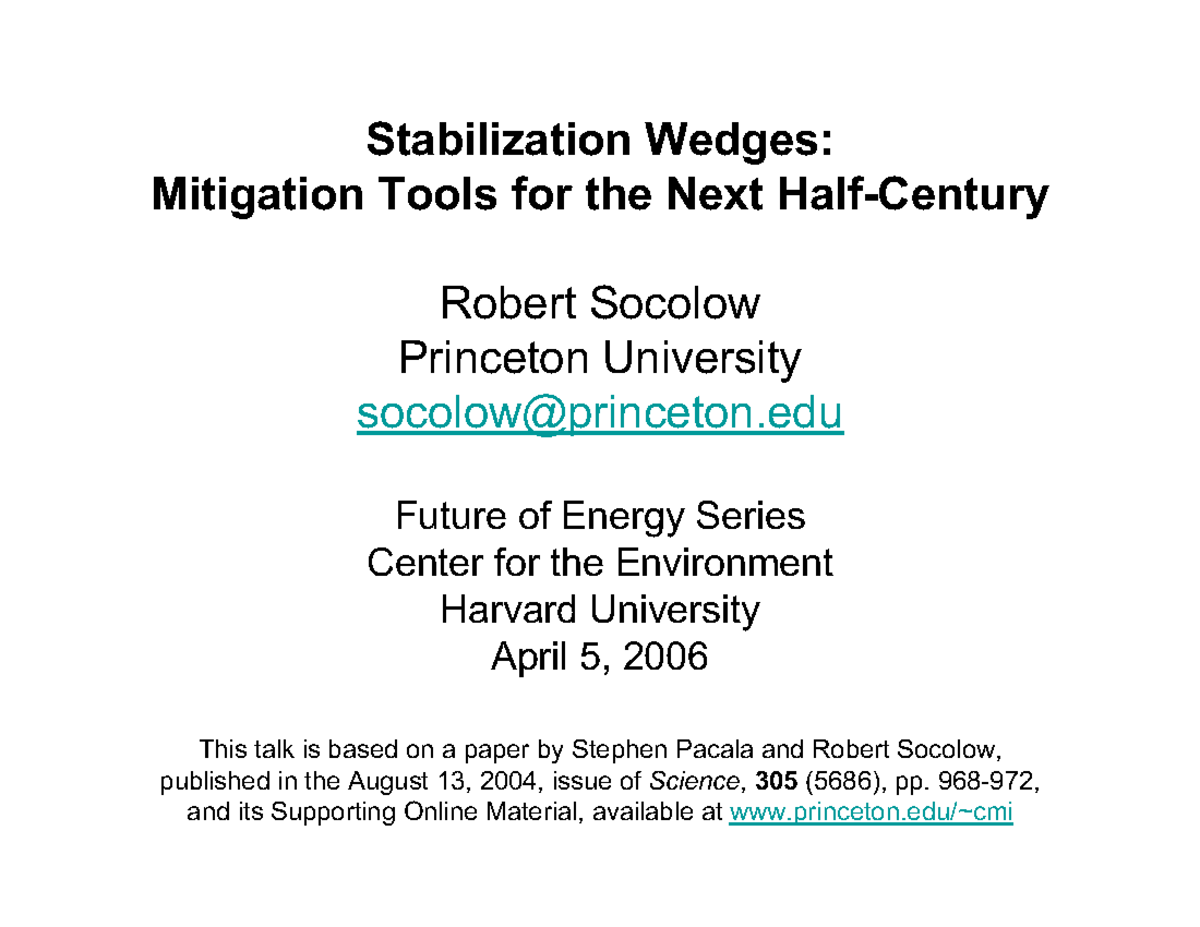 L18 socolow-wedges - theory - ####### Stabilization Wedges ...