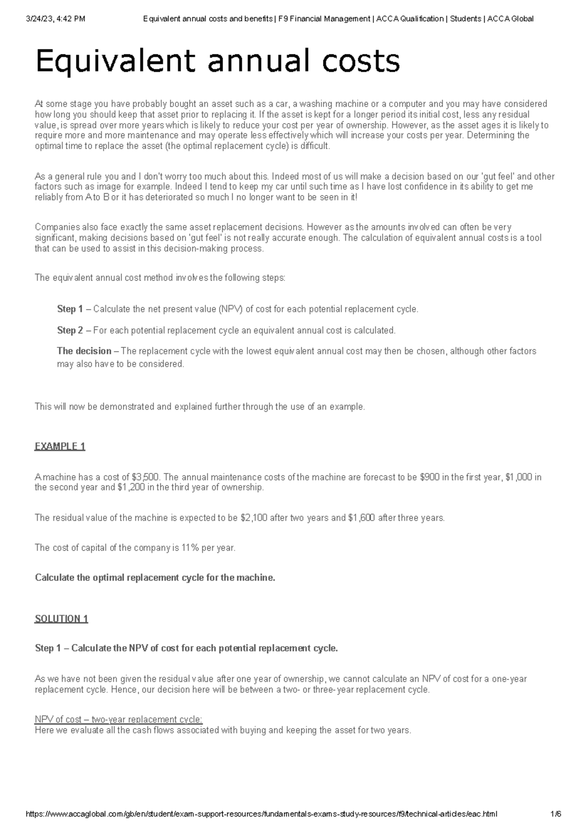 Equivalent annual costs and benefits F9 Financial Management ACCA ...