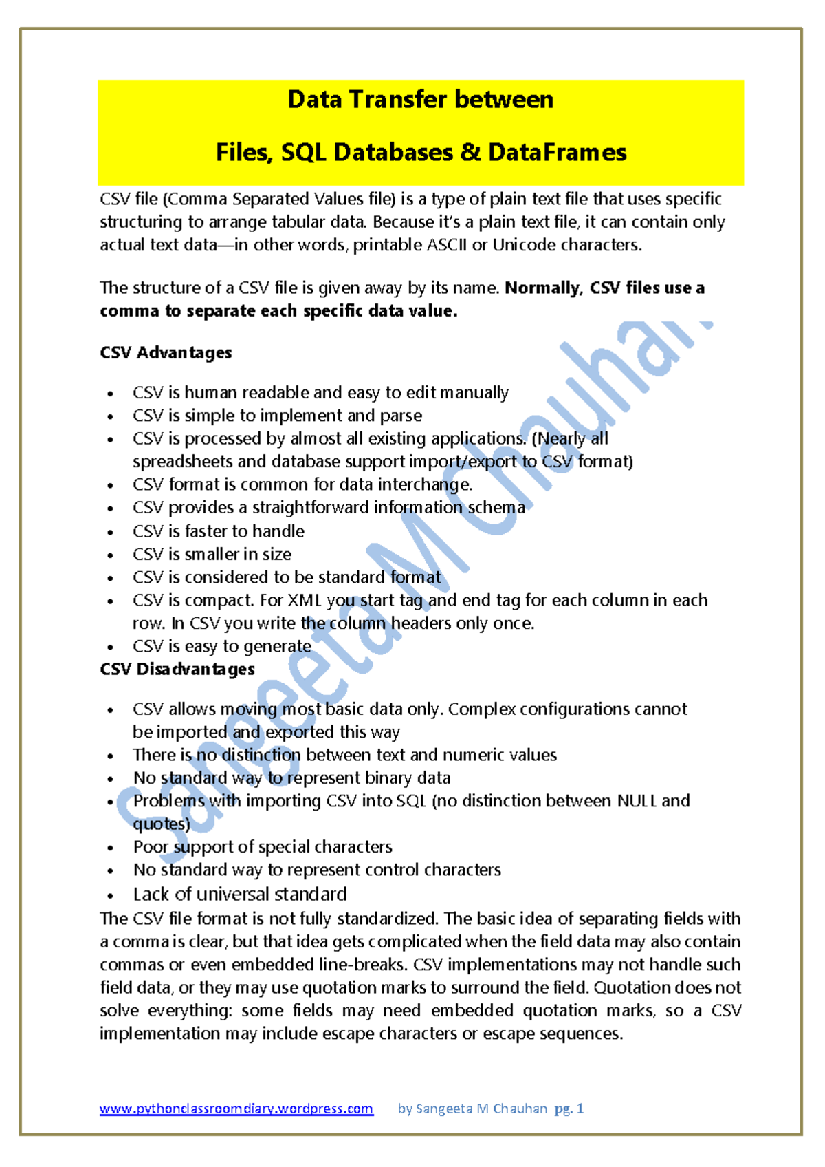 Csvnotes 1 Data Transfer Between Files Sql Databases And Dataframes