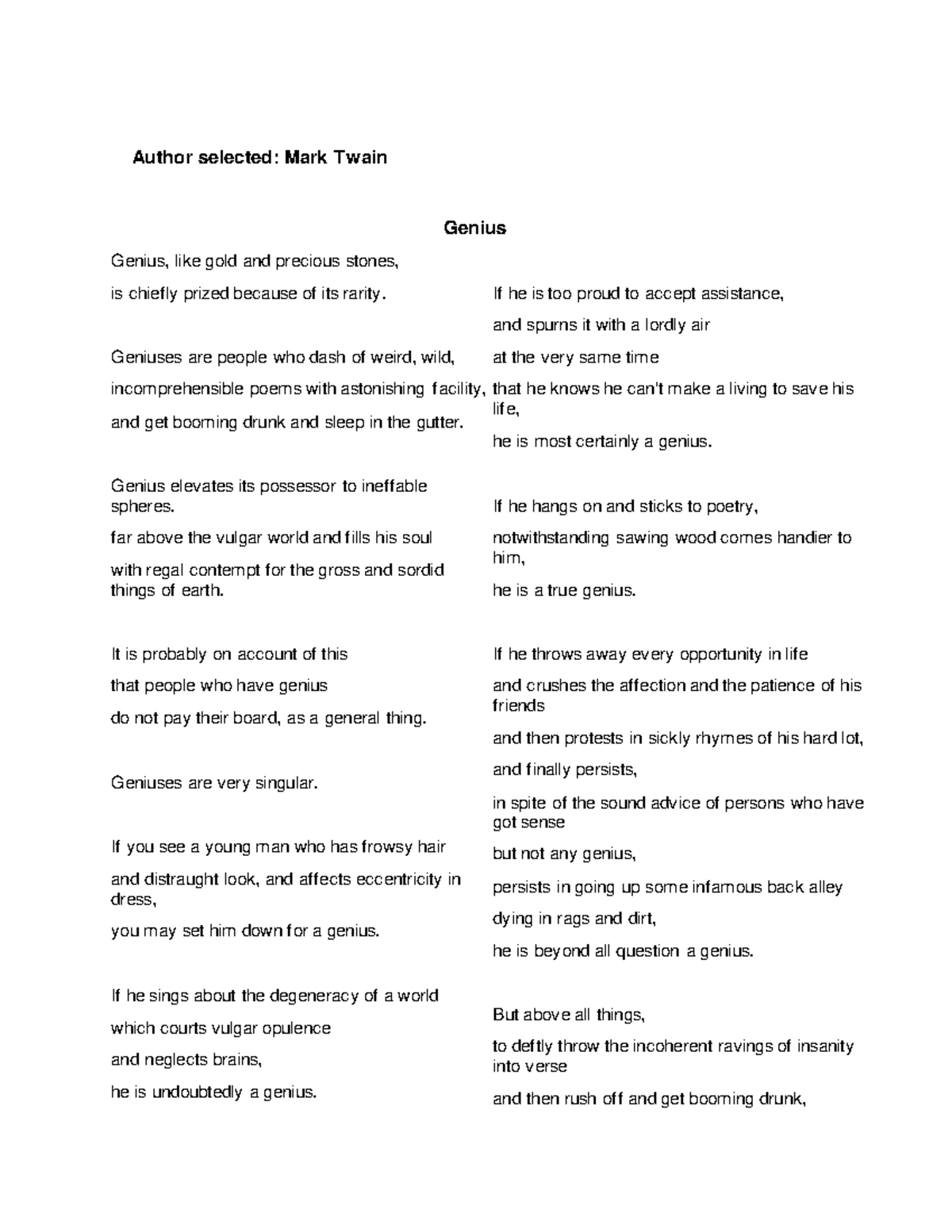 Assignment 4 writers - actividad d poema - Author selected: Mark Twain ...