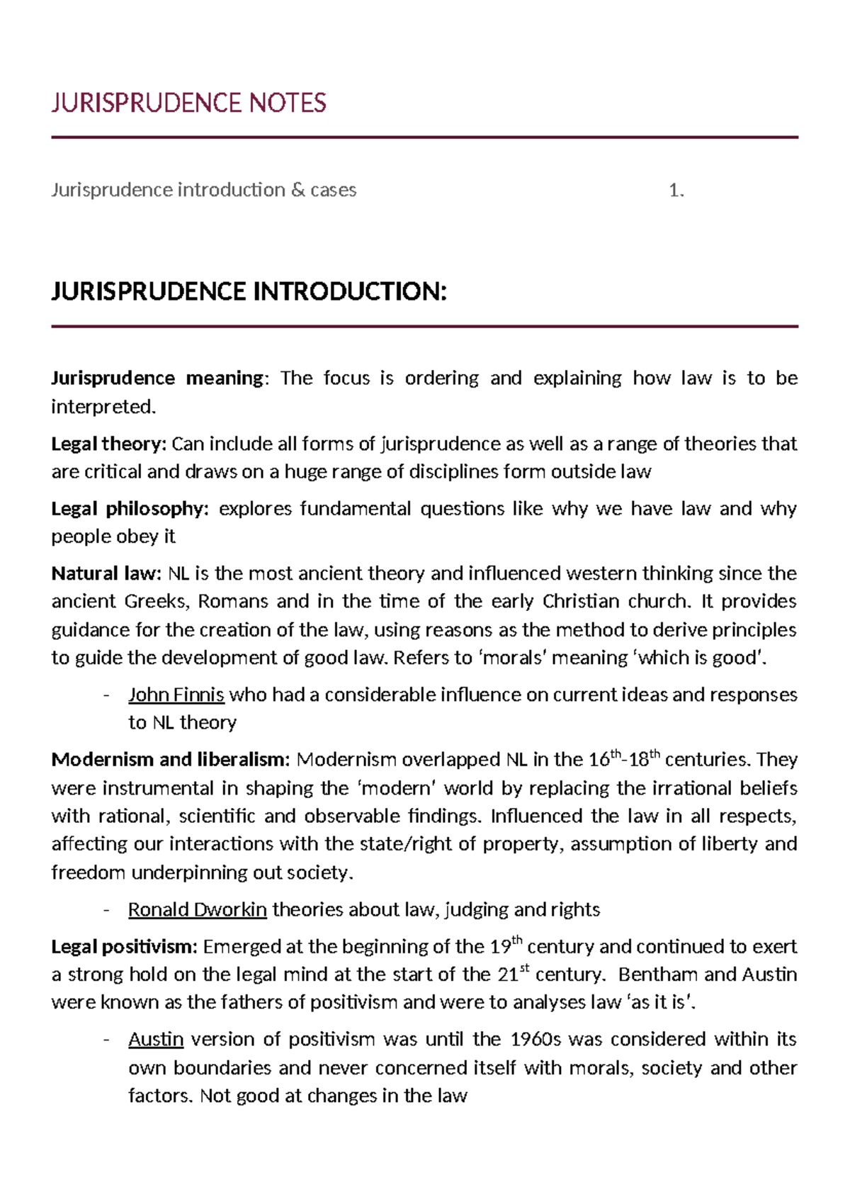 Juris exam notes - JURISPRUDENCE NOTES Jurisprudence introduction ...