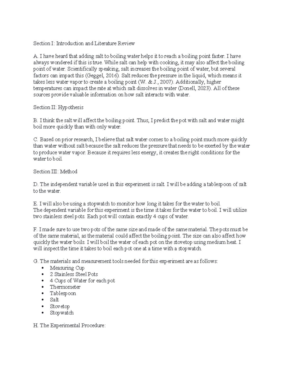 Boiling Water Experiment with Various Amounts of Salt - Section I ...