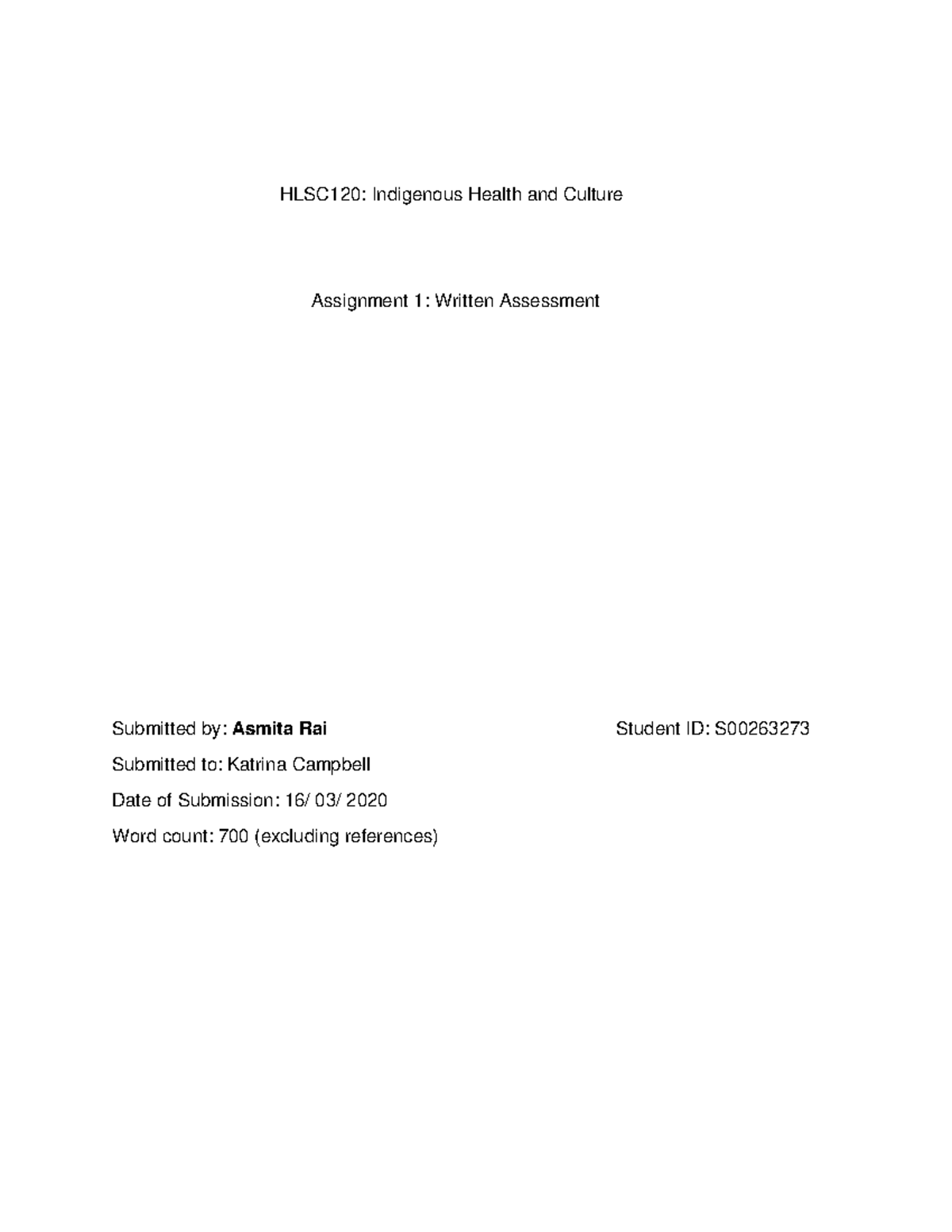 HLSC120 Eassy PDF - HLSC 120 assessment1 essay - HLSC120: Indigenous Health and Culture ...