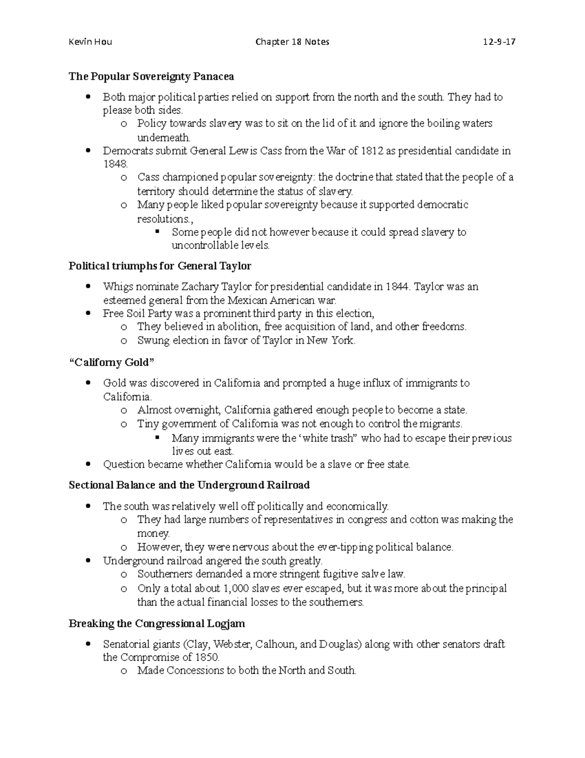 Ch. 18 Notes - Kevin Hou Chapter 18 Notes 12-9- The Popular Sovereignty ...
