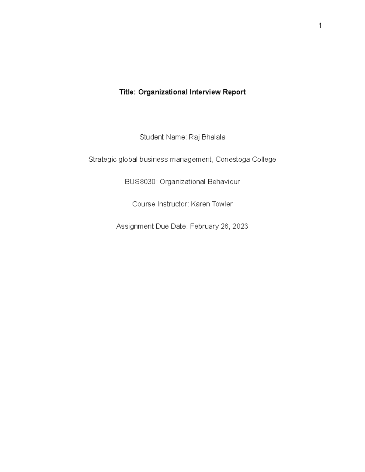 APA 7 Version- Paper Template - 1 Title: Organizational Interview ...