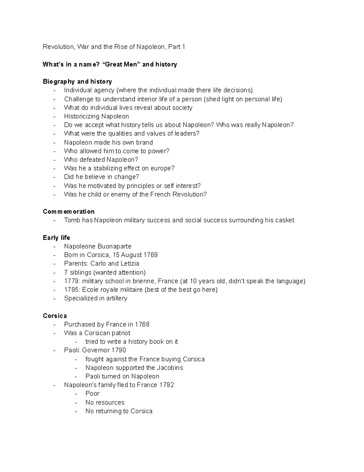 History 1810 - Semester 1 - Lecture 3 Notes - 2020 - Revolution, War ...