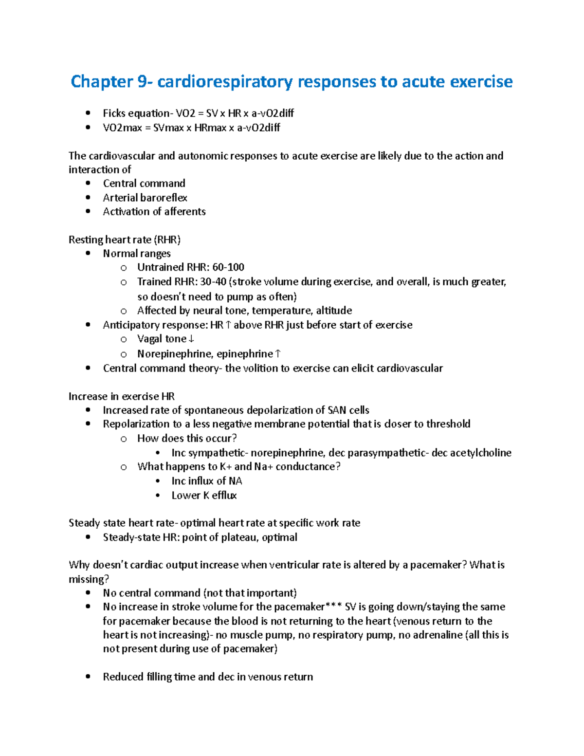 Ch 9- cardioresp responses to acute ex - Chapter 9- cardiorespiratory ...
