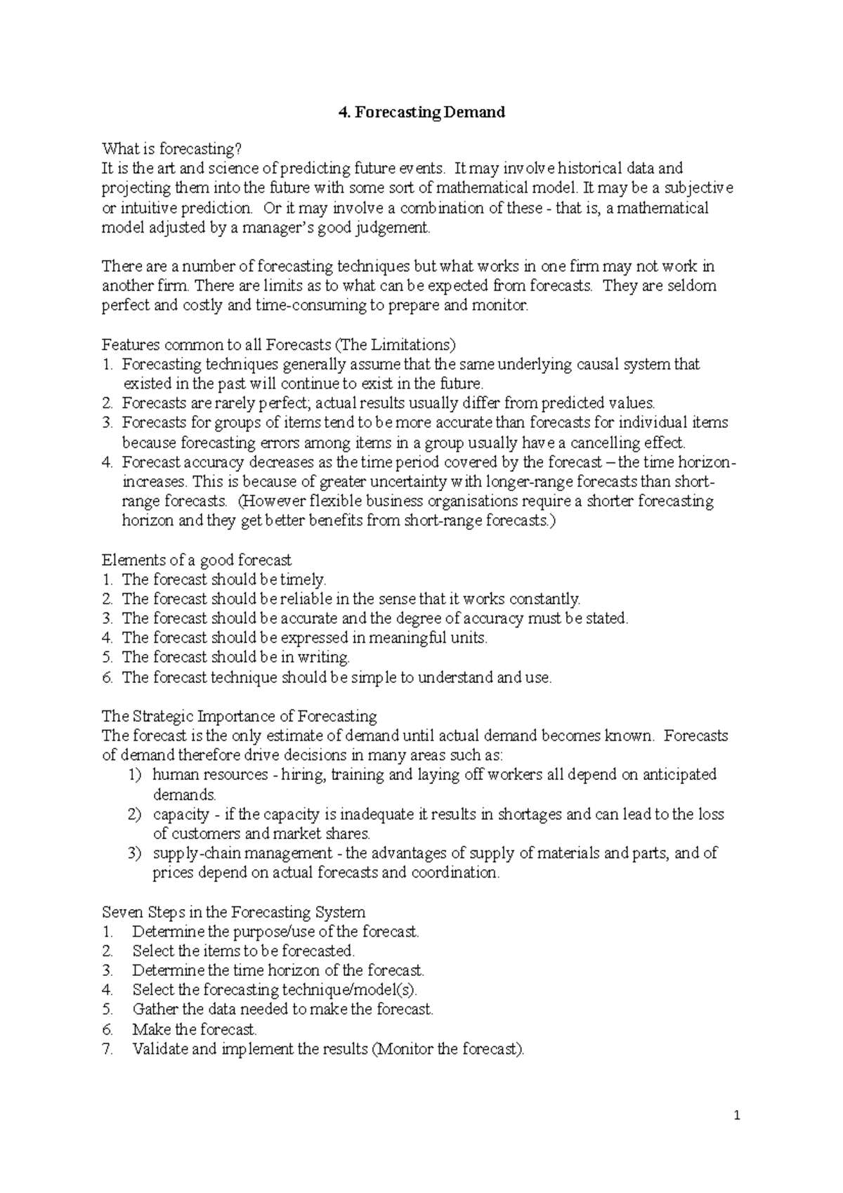 4. Forecasting demand - MBA OPERATION MANAGEMENT LECTURE NOTES ...