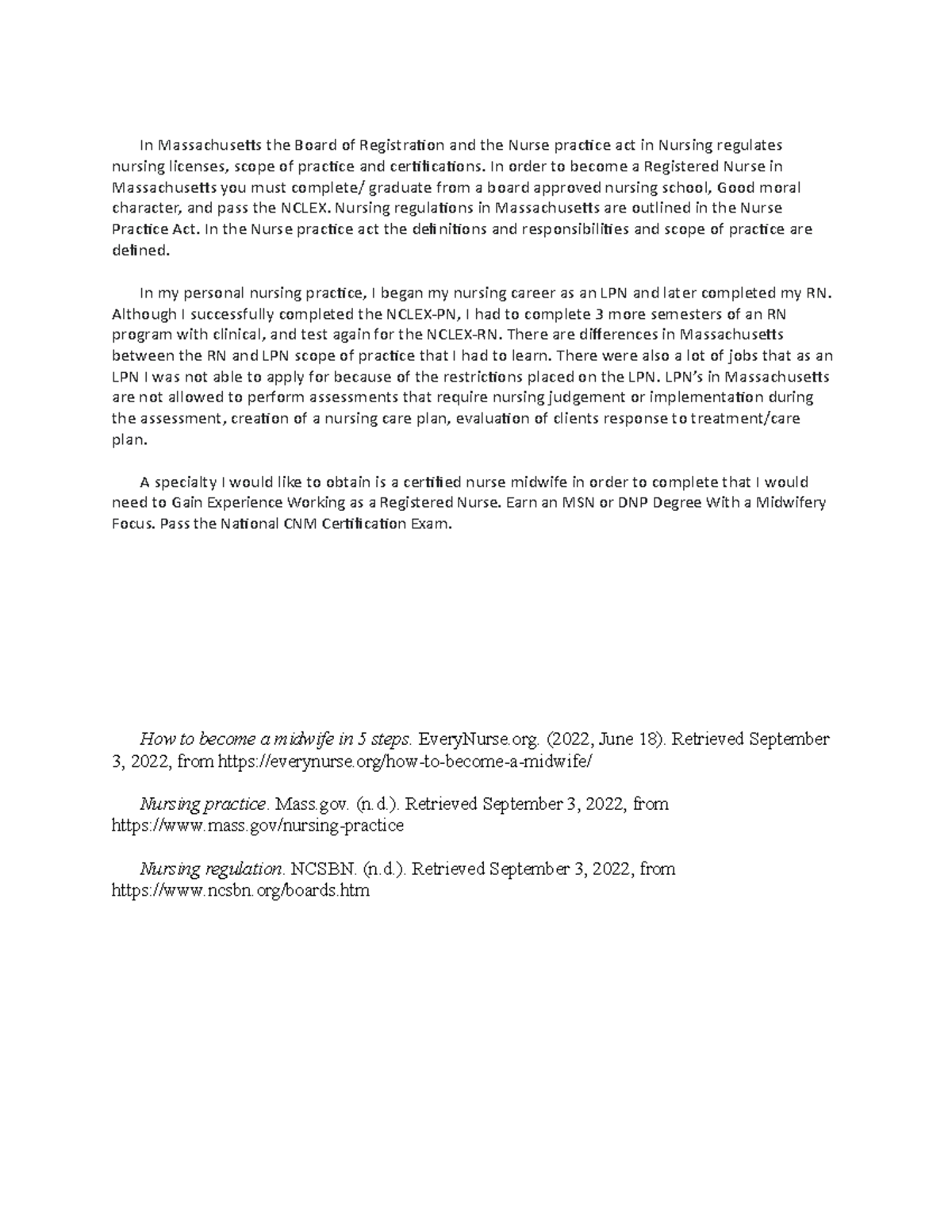 Module 2 assessment - Nursing scope - In Massachusetts the Board of ...