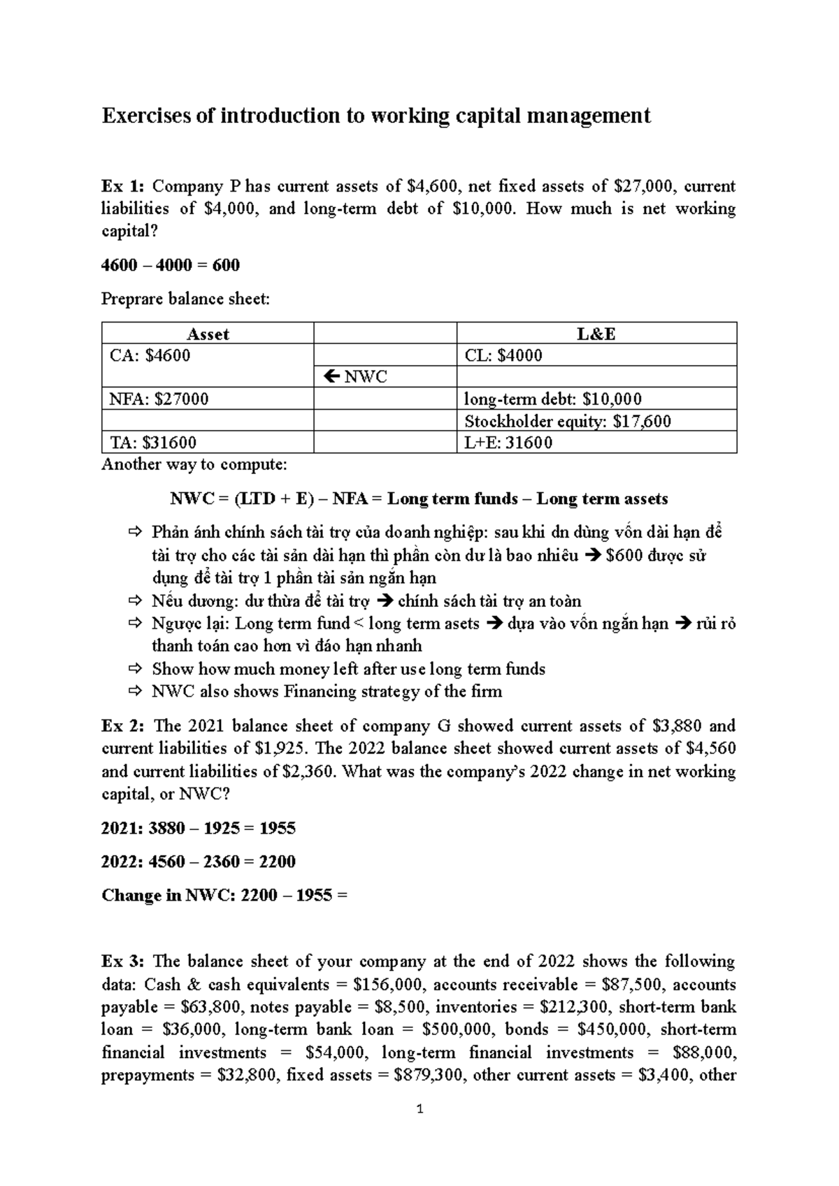 Exercises of introduction to working capital management - SOLUTION ...