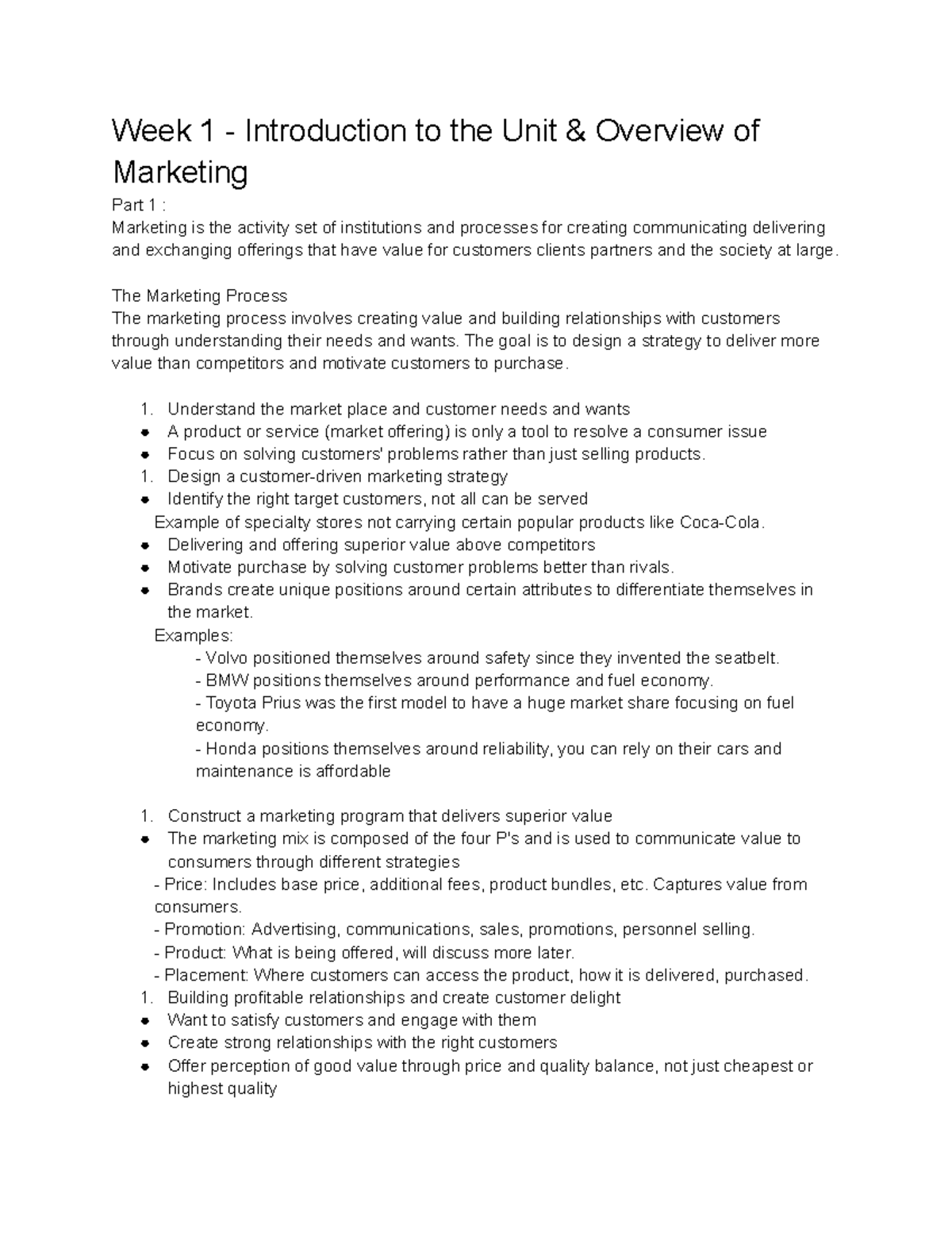 Introduction to the Unit & Overview of Marketing - Week 1 - Introduction to the Unit & Overview ...