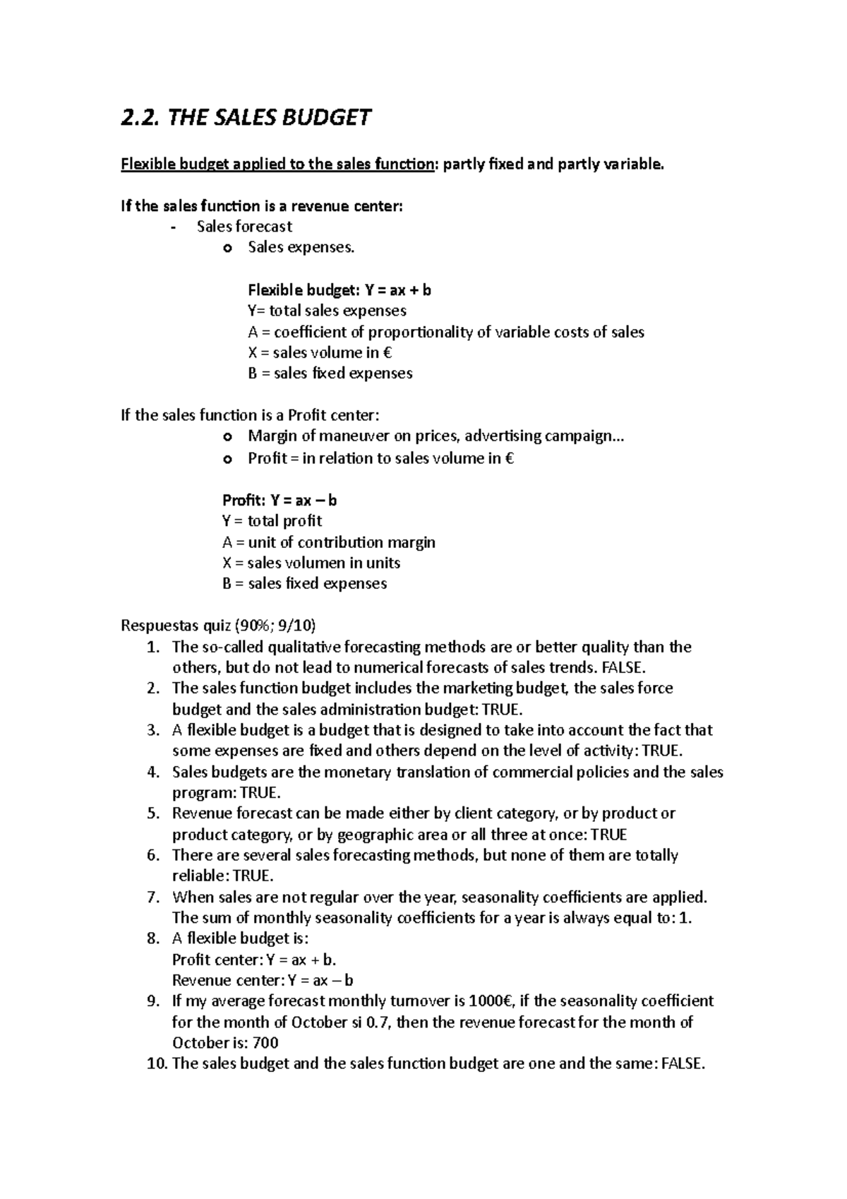 Sales Budget part 2 - 2. THE SALES BUDGET Flexible budget applied to ...