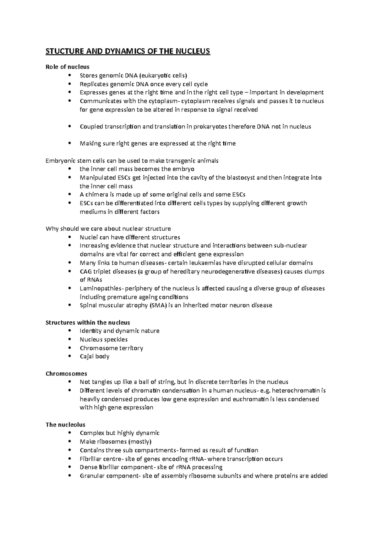 Judith Sleeman cell structures - STUCTURE AND DYNAMICS OF THE NUCLEUS ...