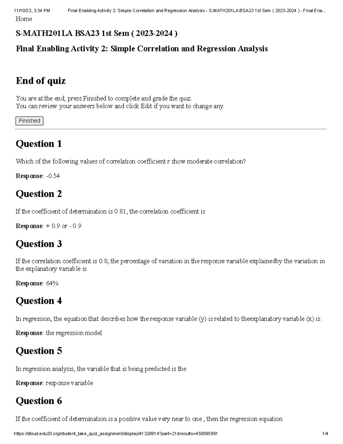 Final Enabling Activity 2 Simple Correlation And Regression Analysis