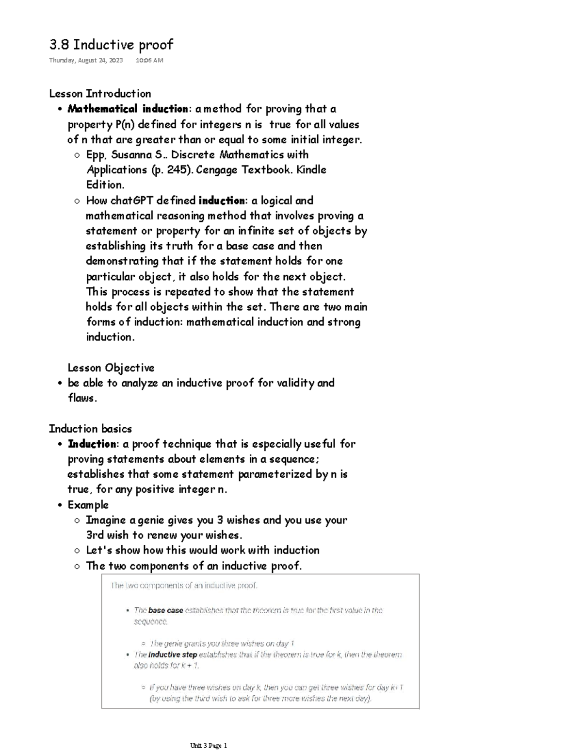 Ch3 lesson 8 inductive Proof notes - Lesson Introduction Mathematical ...