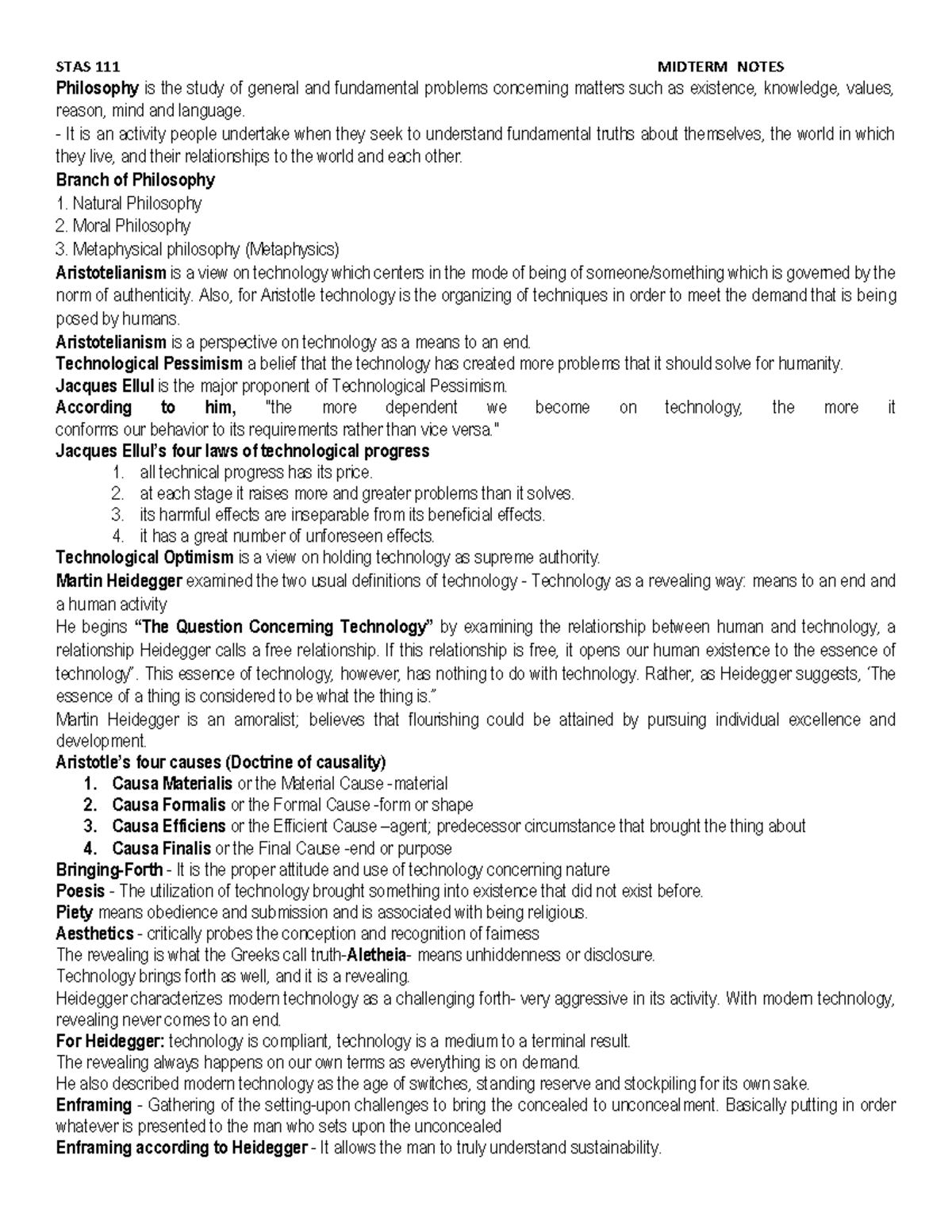 Midterm Notes - Philosophy is the study of general and fundamental ...