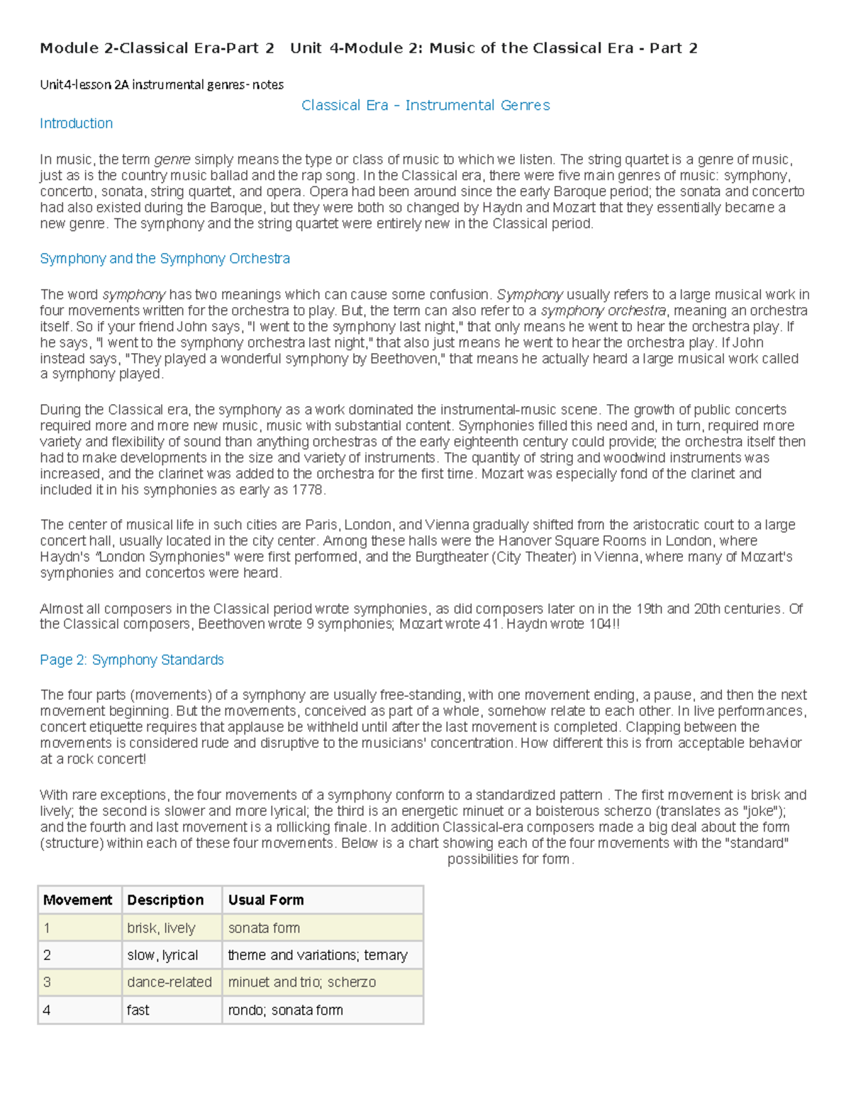 Unit4-lesson 2A instrumental genres- notes - Module 2-Classical Era ...