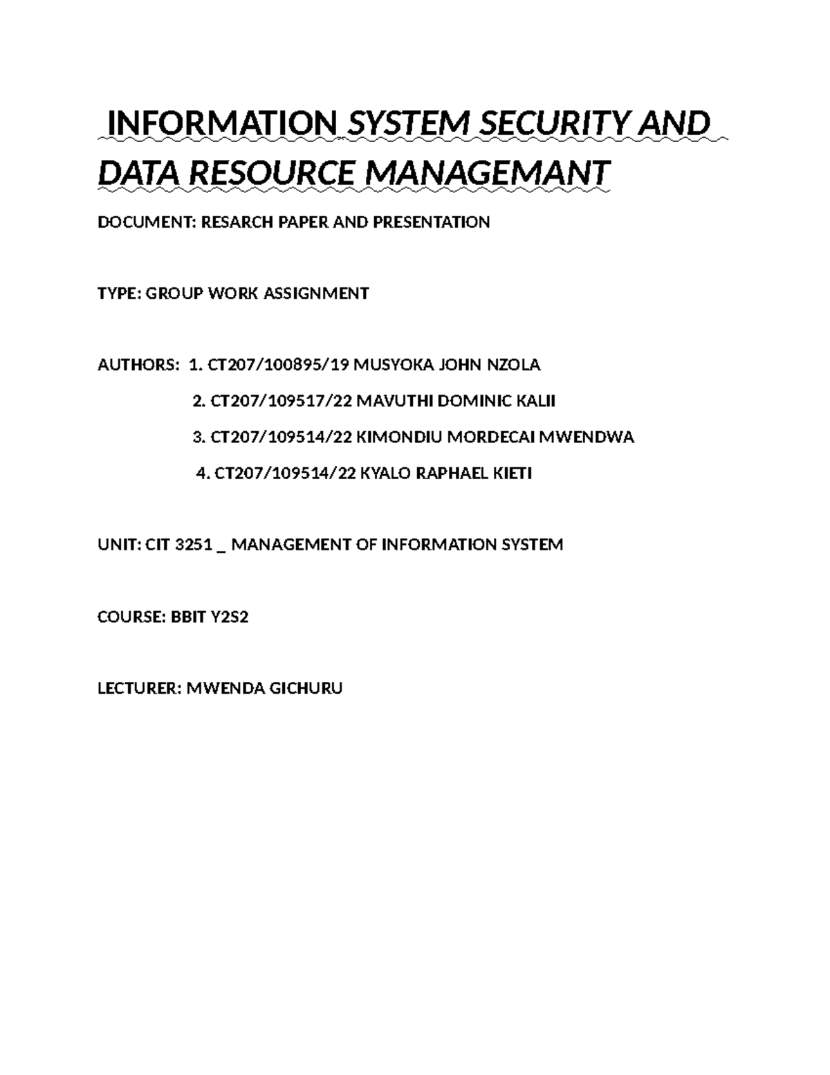 I S Security Assgn - Management information system - INFORMATION SYSTEM ...