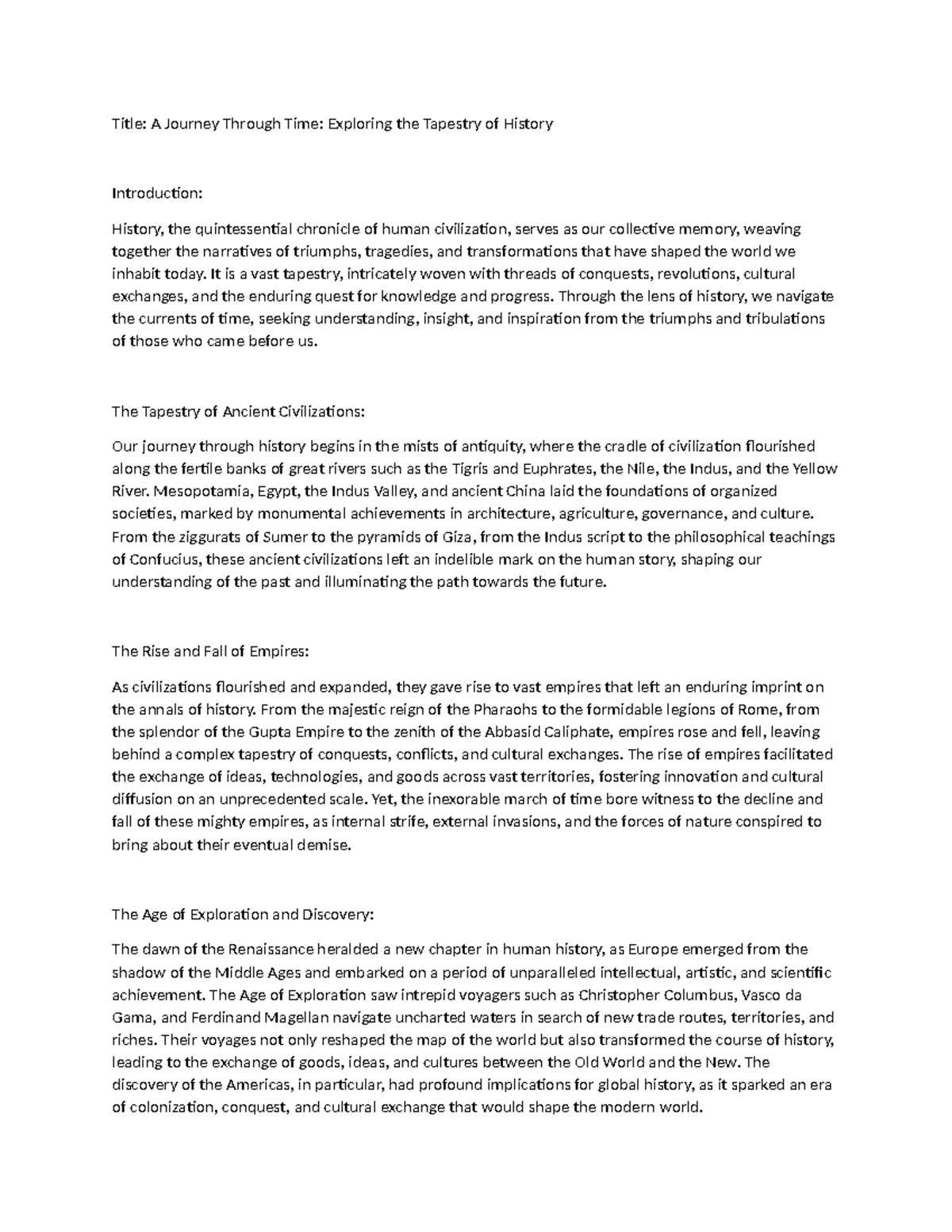 History - Title: A Journey Through Time: Exploring the Tapestry of ...