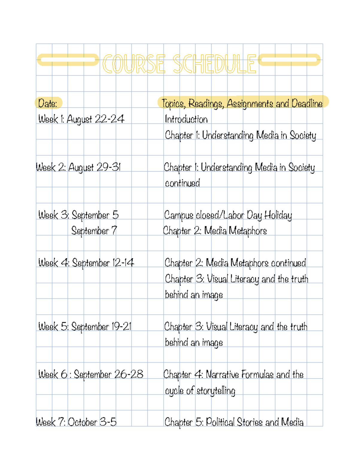 Course Schedule Comm 1000 - Course Schedule Date: Topics, Readings ...