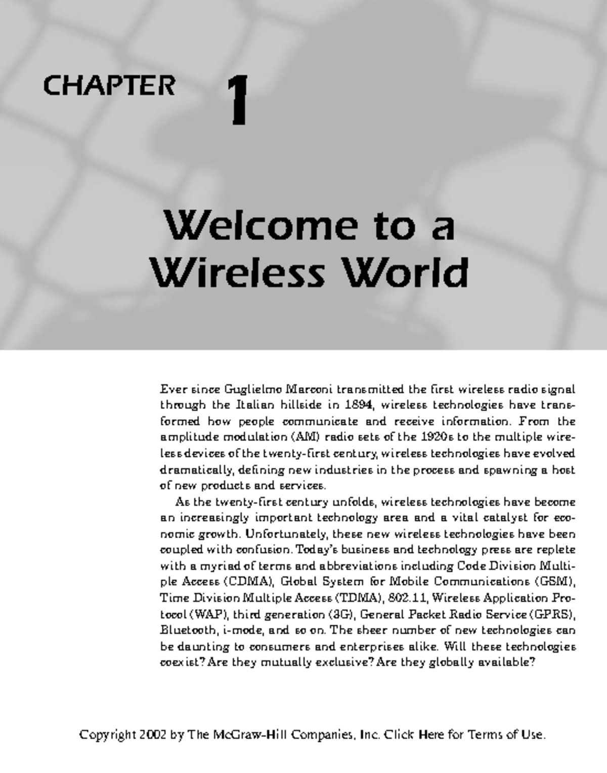 Wns-unit-1 - Wns - Welcome to a Wireless World CHAPTER 1 Ever since Guglielmo Marconi ...