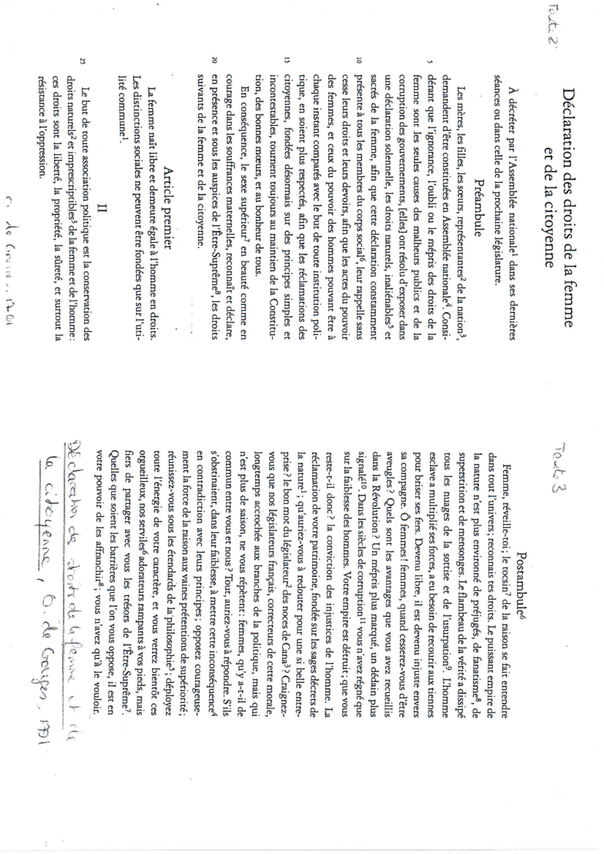 Textes 2 et 3 DDFC Olympe de Gouges - Français - Studocu