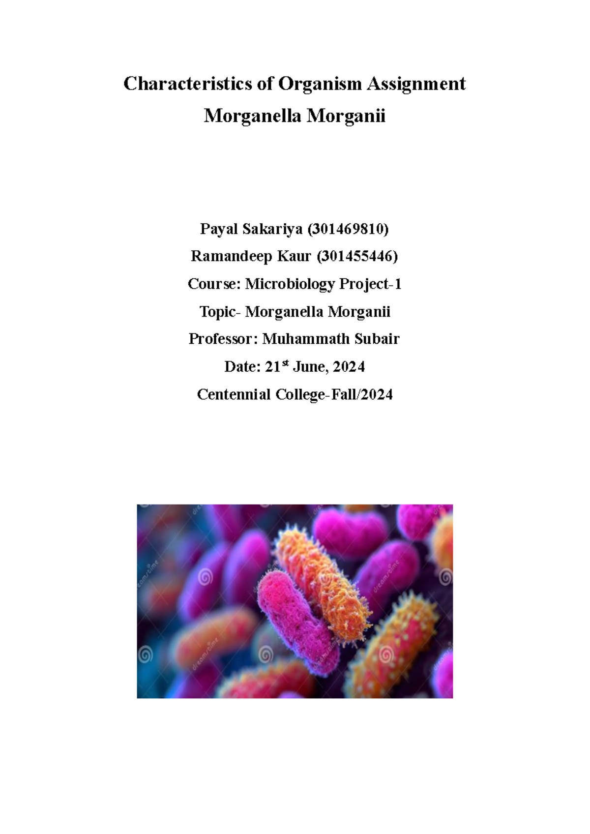 Micro Project Assignment (Morganella morganii Organism) PDF ...