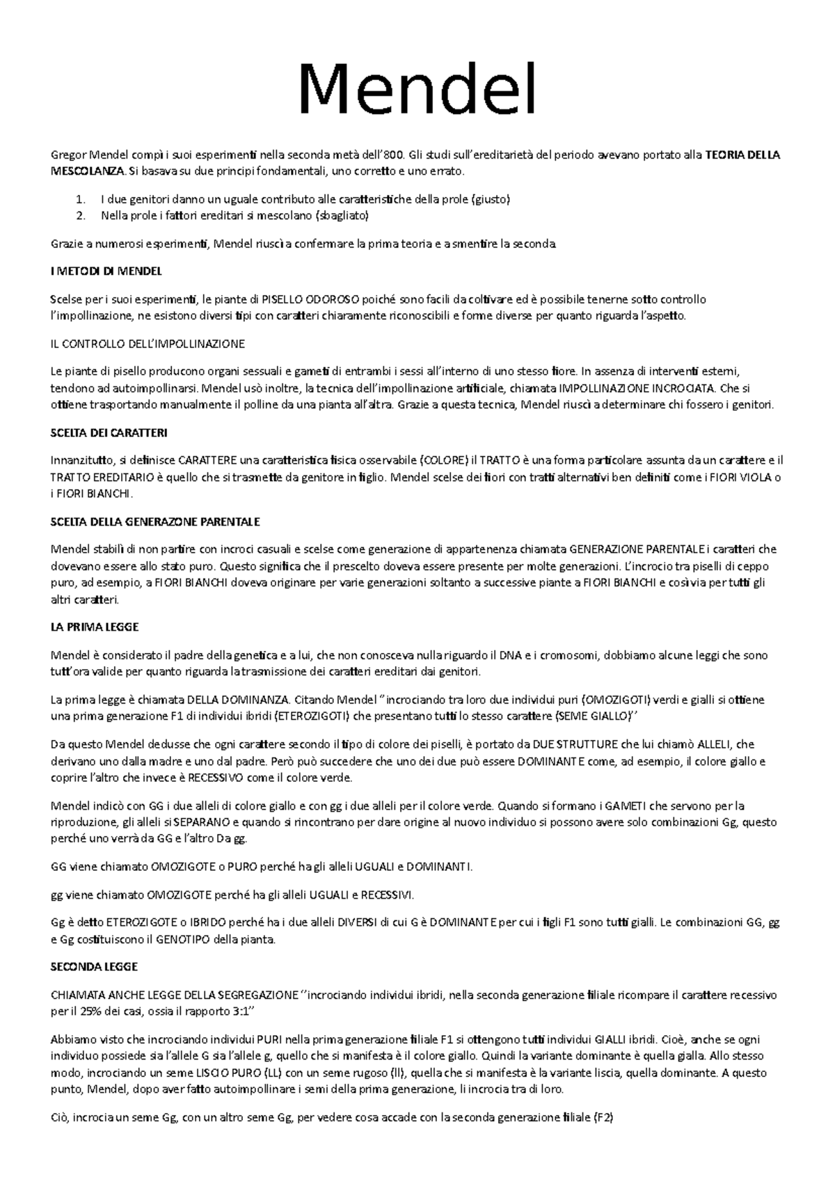 Metodo Mendel+Leggi appunti del 2022 - Best notes of English ...