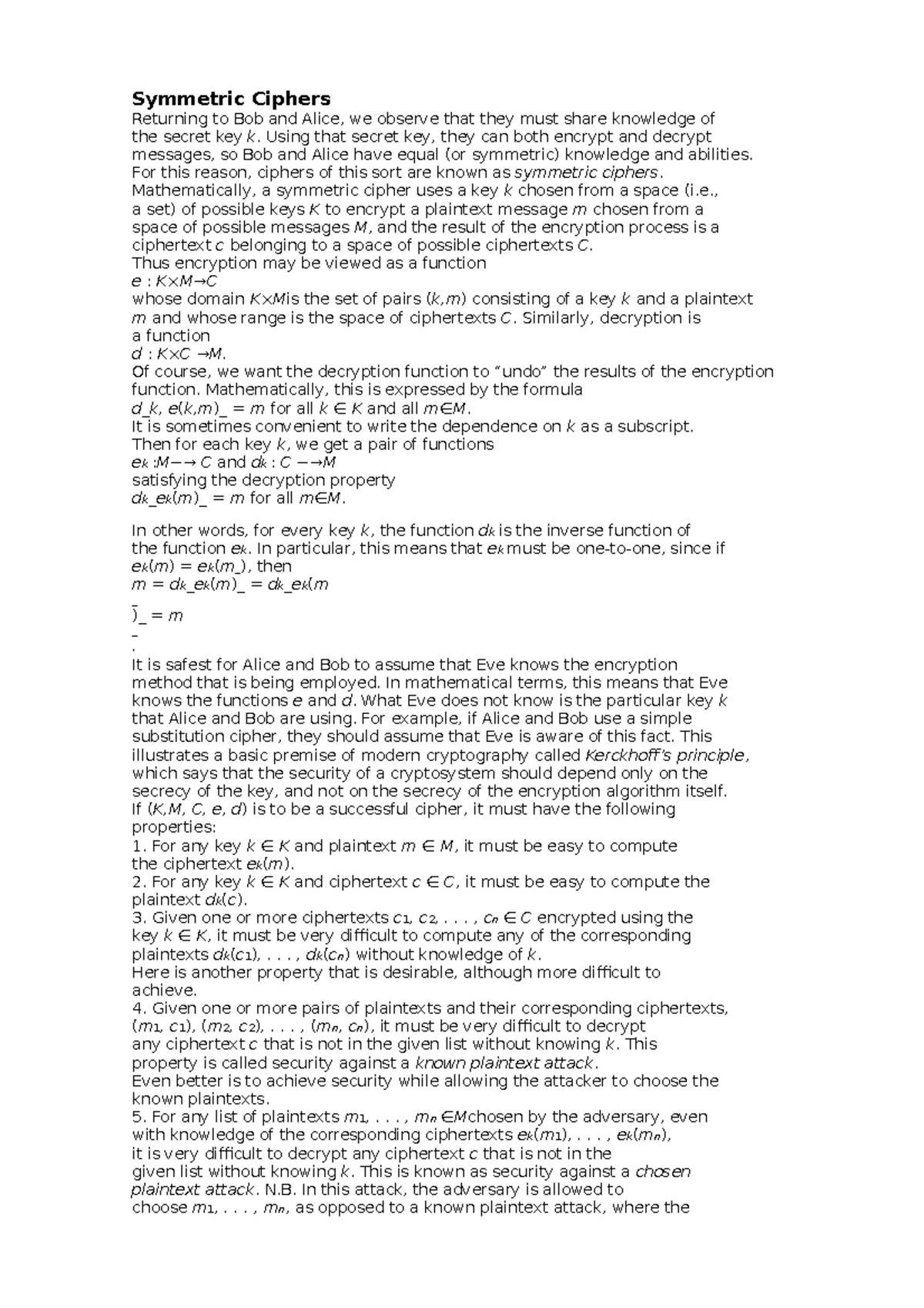 Symmetric Ciphers Symmetric Ciphers Returning To Bob And Alice We Observe That They Must