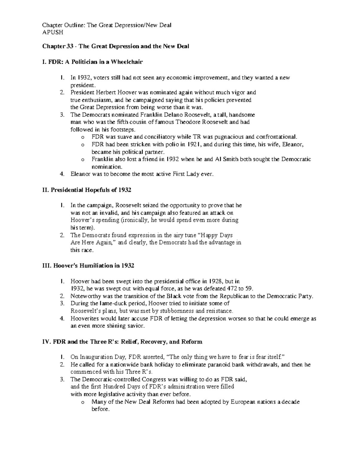 Chapter outline - chapter 33 apush - APUSH Chapter 33 - The Great ...