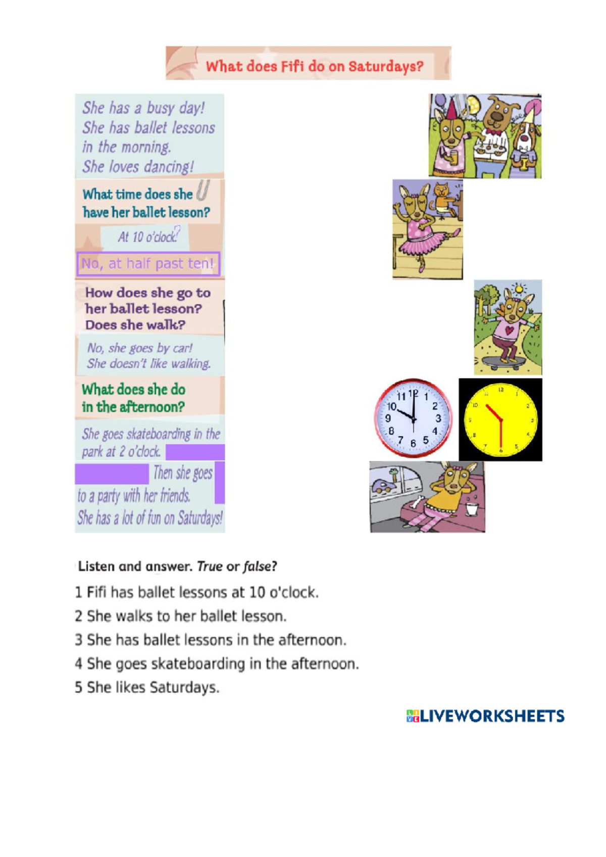 Document - What does Fifi do on Saturdays? She has a busy day! She has ...