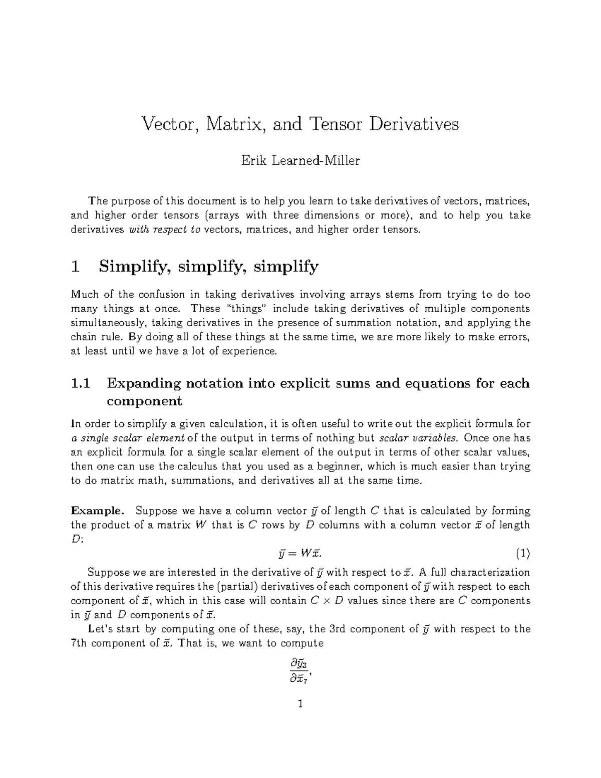 Vec Derivs - Vector derivative - Vector, Matrix, and Tensor Derivatives ...