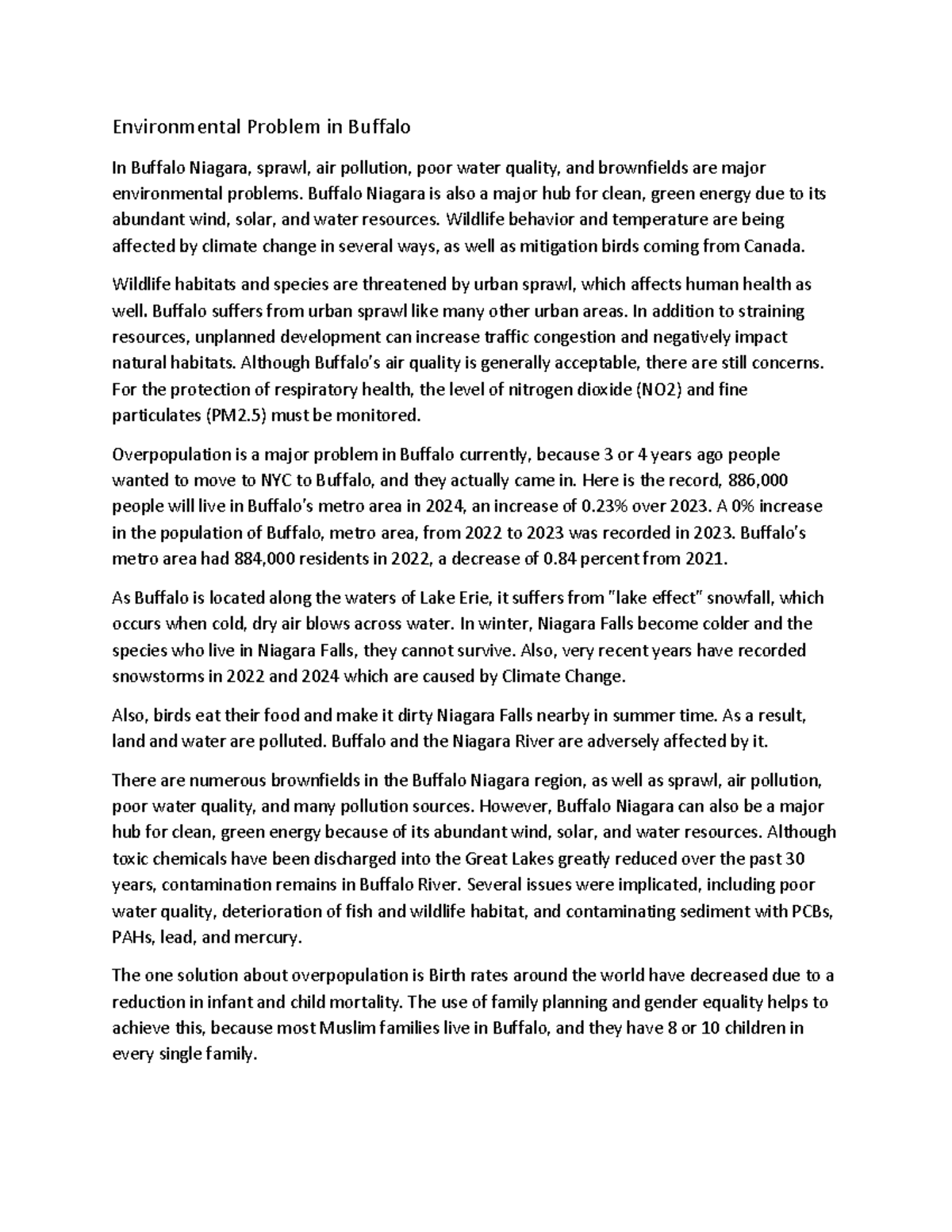 Environmental problem in Buffalo - Buffalo Niagara is also a major hub ...