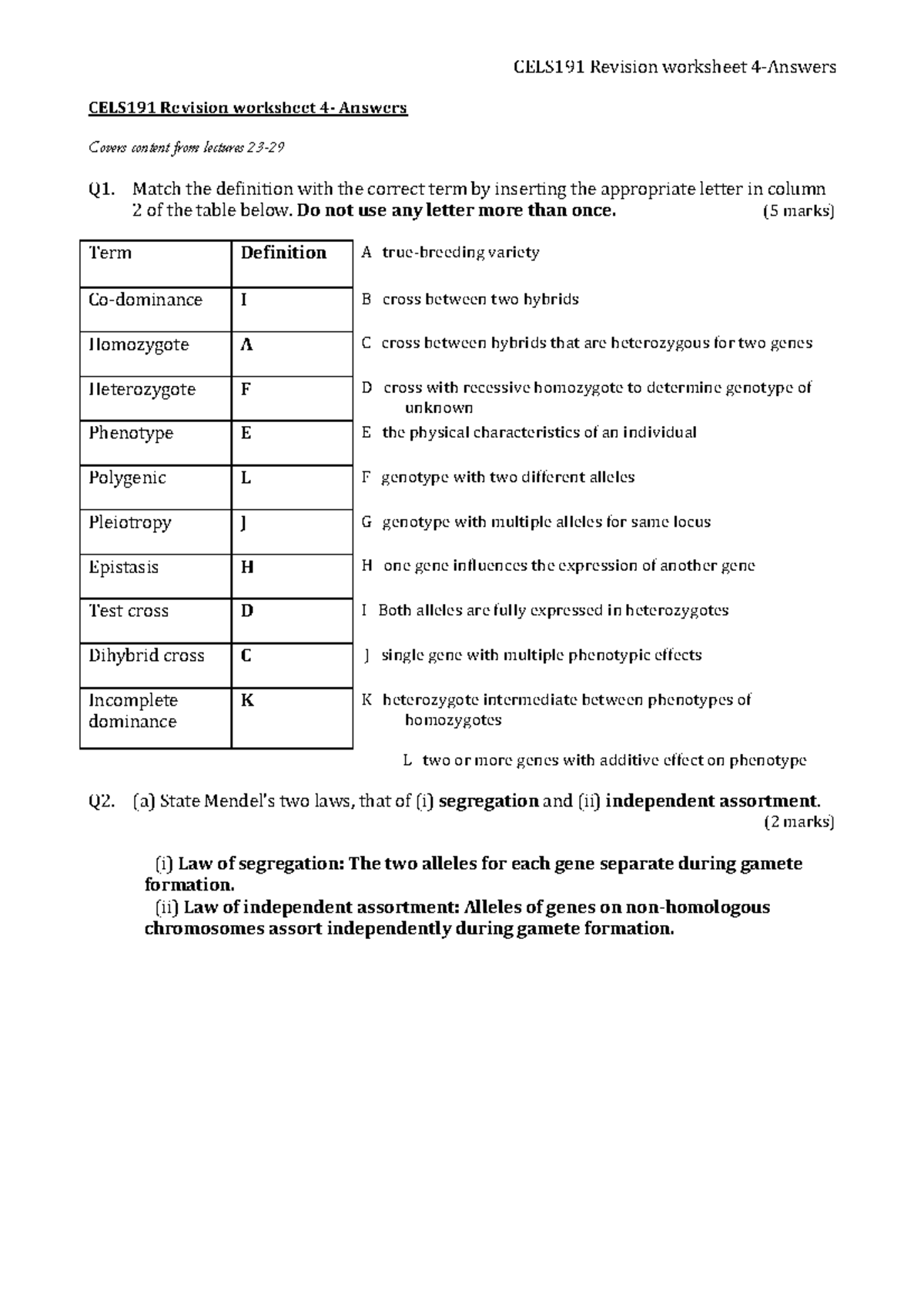 CELS191 Revision Worksheet 4 Answers 2017 - CEL S191 Revision worksheet ...