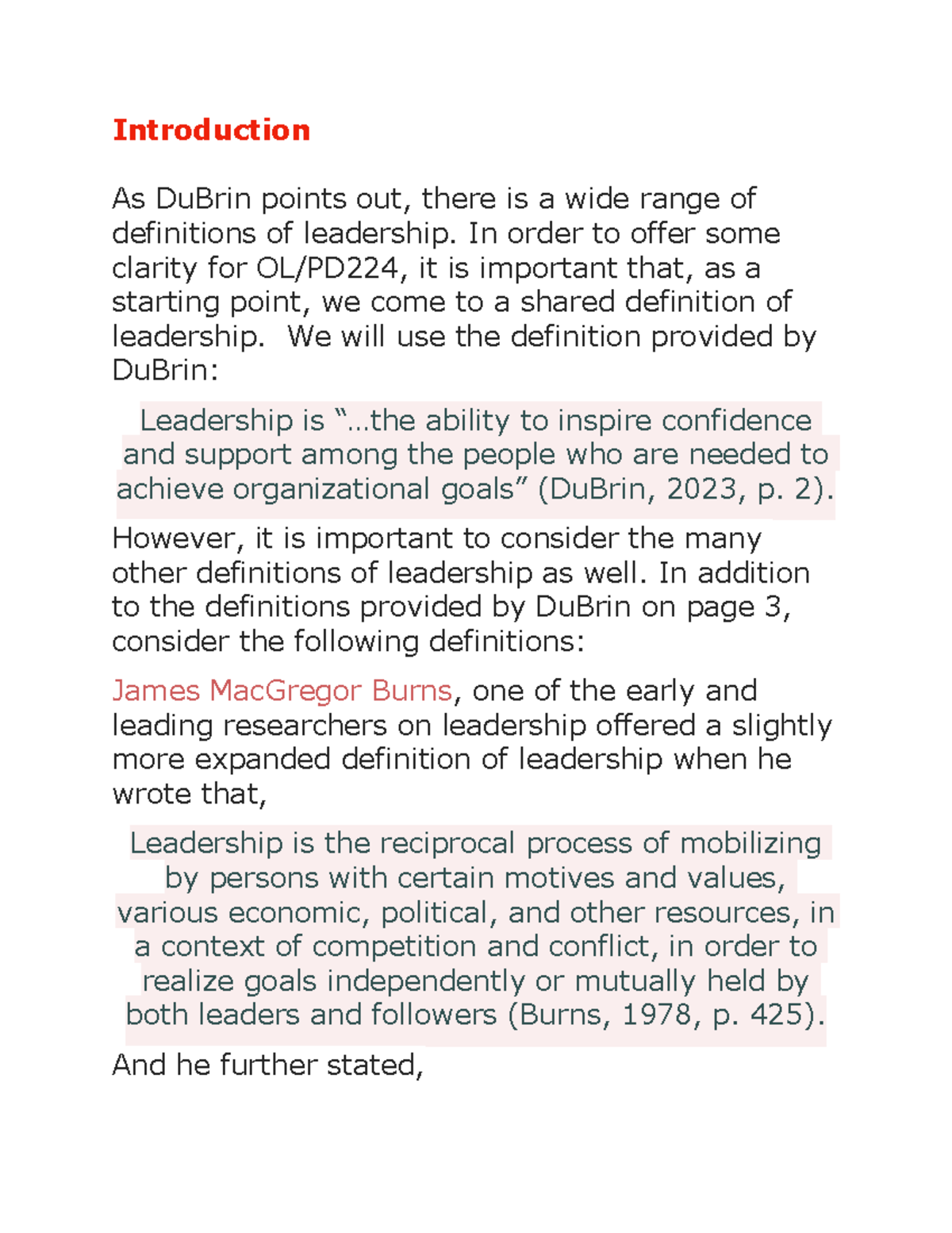 Organizational Leadership - Introduction As DuBrin points out, there is ...