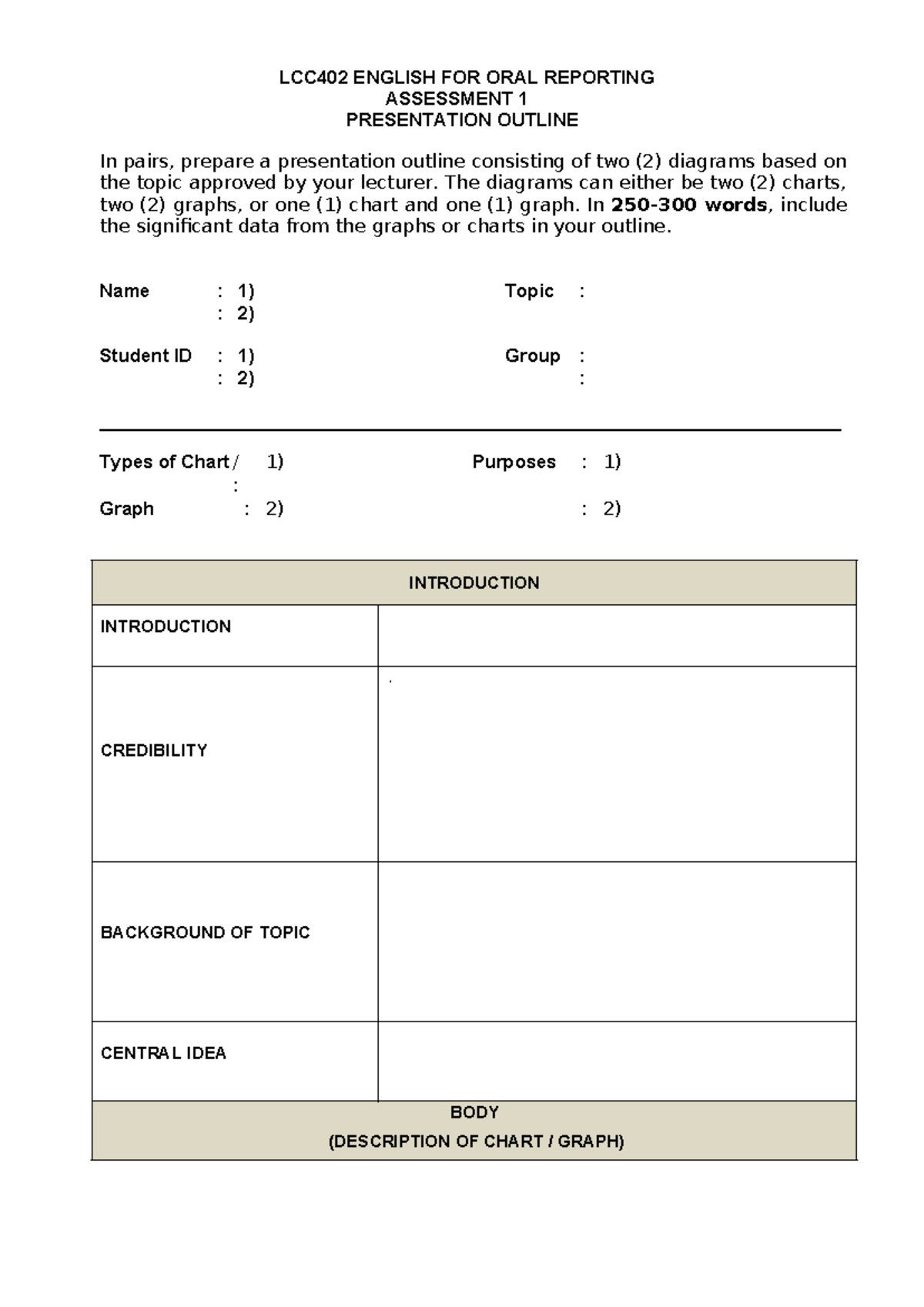 Chart & Graph Outline (Empty template) - LCC402 ENGLISH FOR ORAL ...