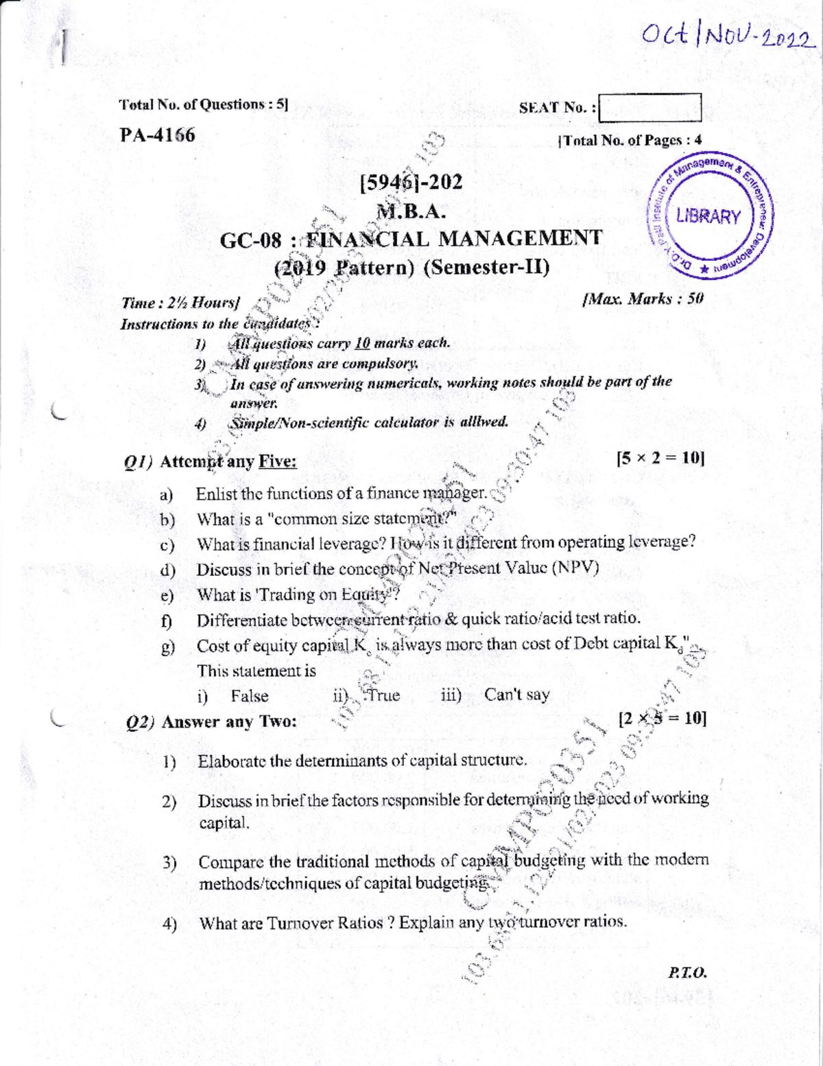 202- OCT NOV 2022 - Question paper of the university mba program - C C+ ...