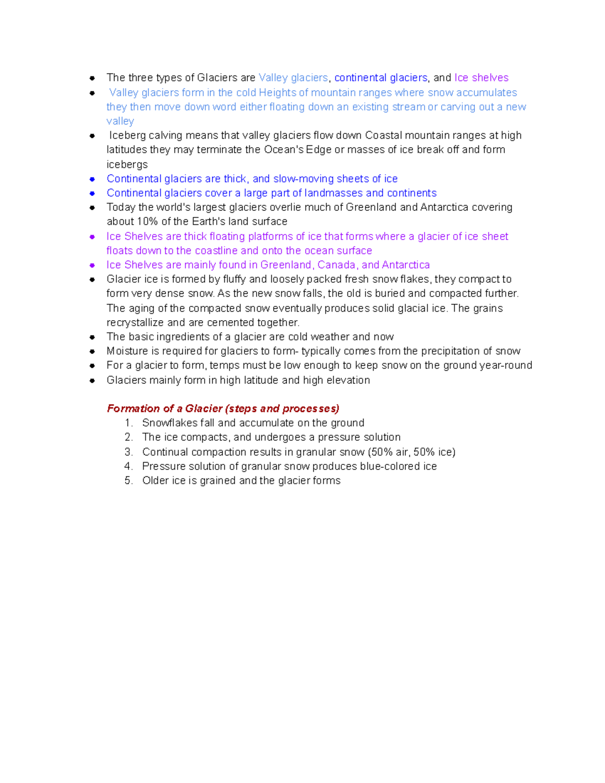 Geology Glacier Notes - The three types of Glaciers areValley glaciers ...