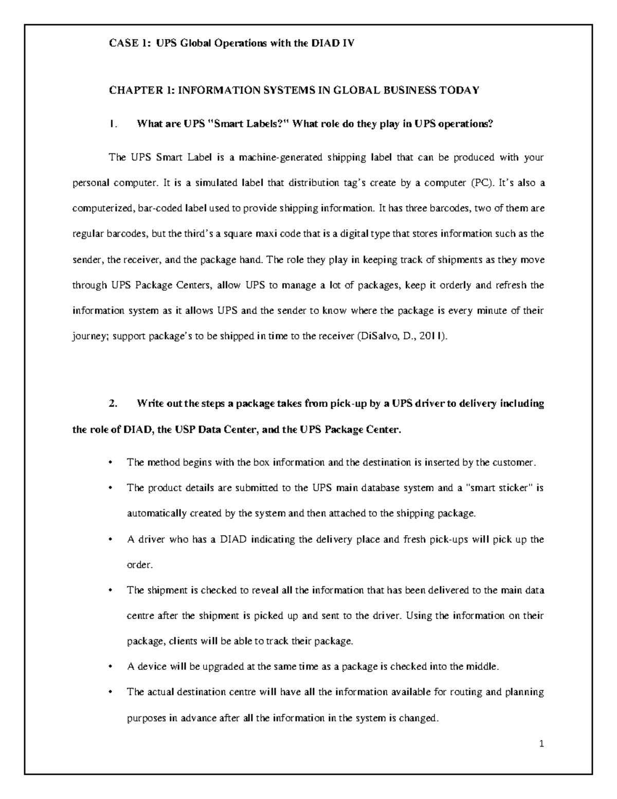 BBA 340 (Individual CASE Study Chapter 1) - CASE 1: UPS Global ...